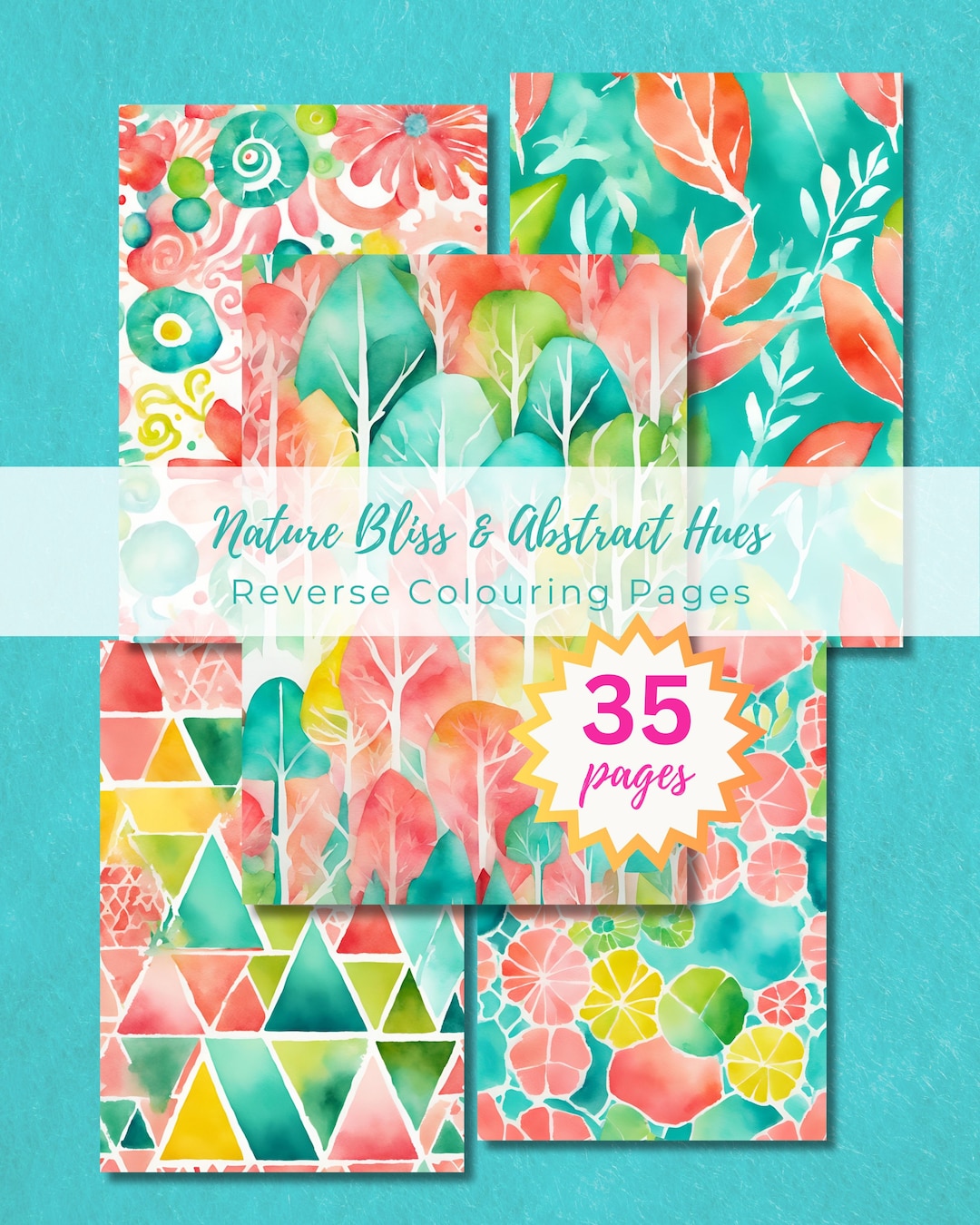Reverse Coloring Pages: Nature Bliss & Abstract Hues - Add Your Own ...