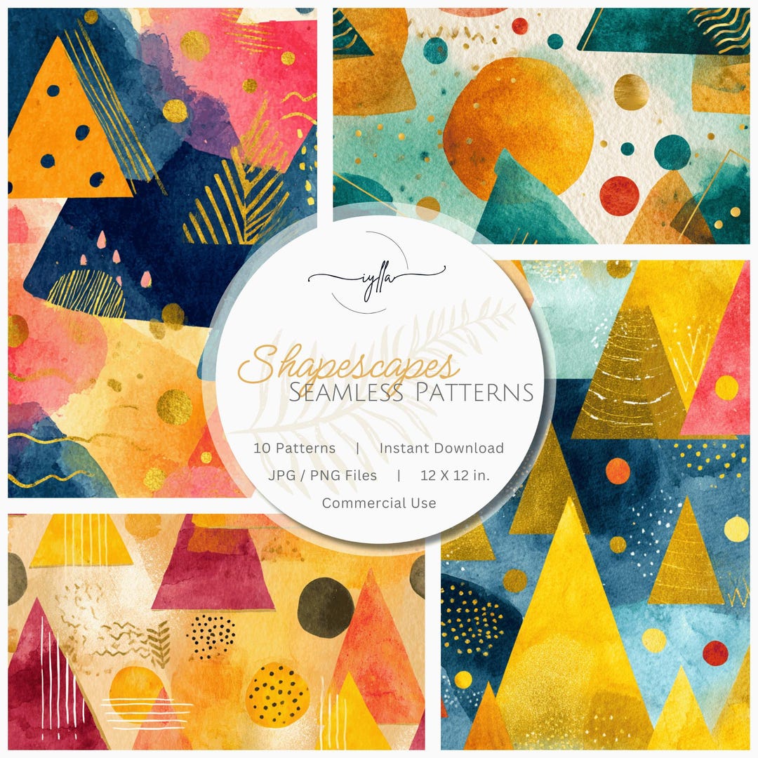 Abstract Seamless Pattern Pack: Shapescapes, Digital Paper (instant ...