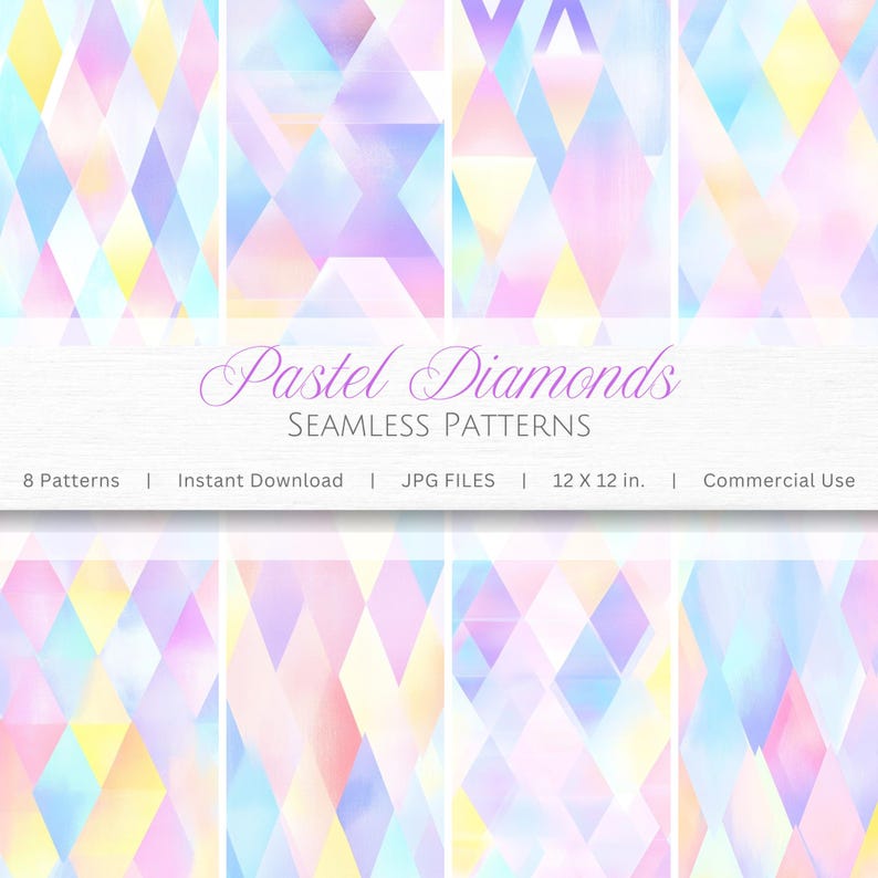 Geometric Seamless Pattern Pack - Pastel Diamonds Abstract Instant ...