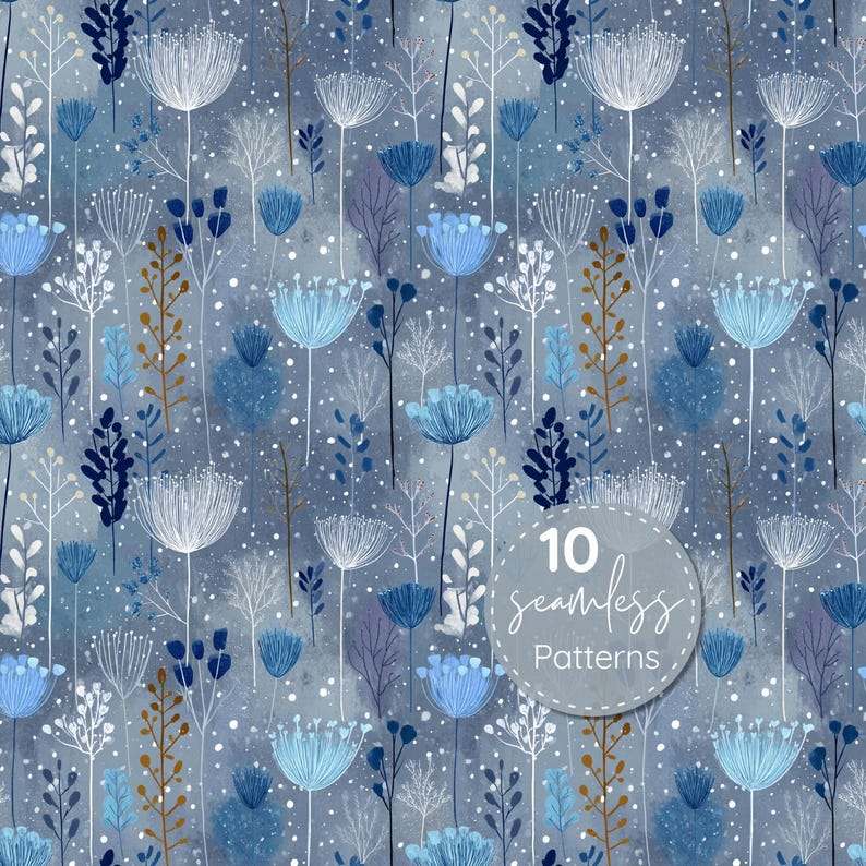Winter Seamless Pattern: Frost Garden, Abstract Floral Digital Papers ...