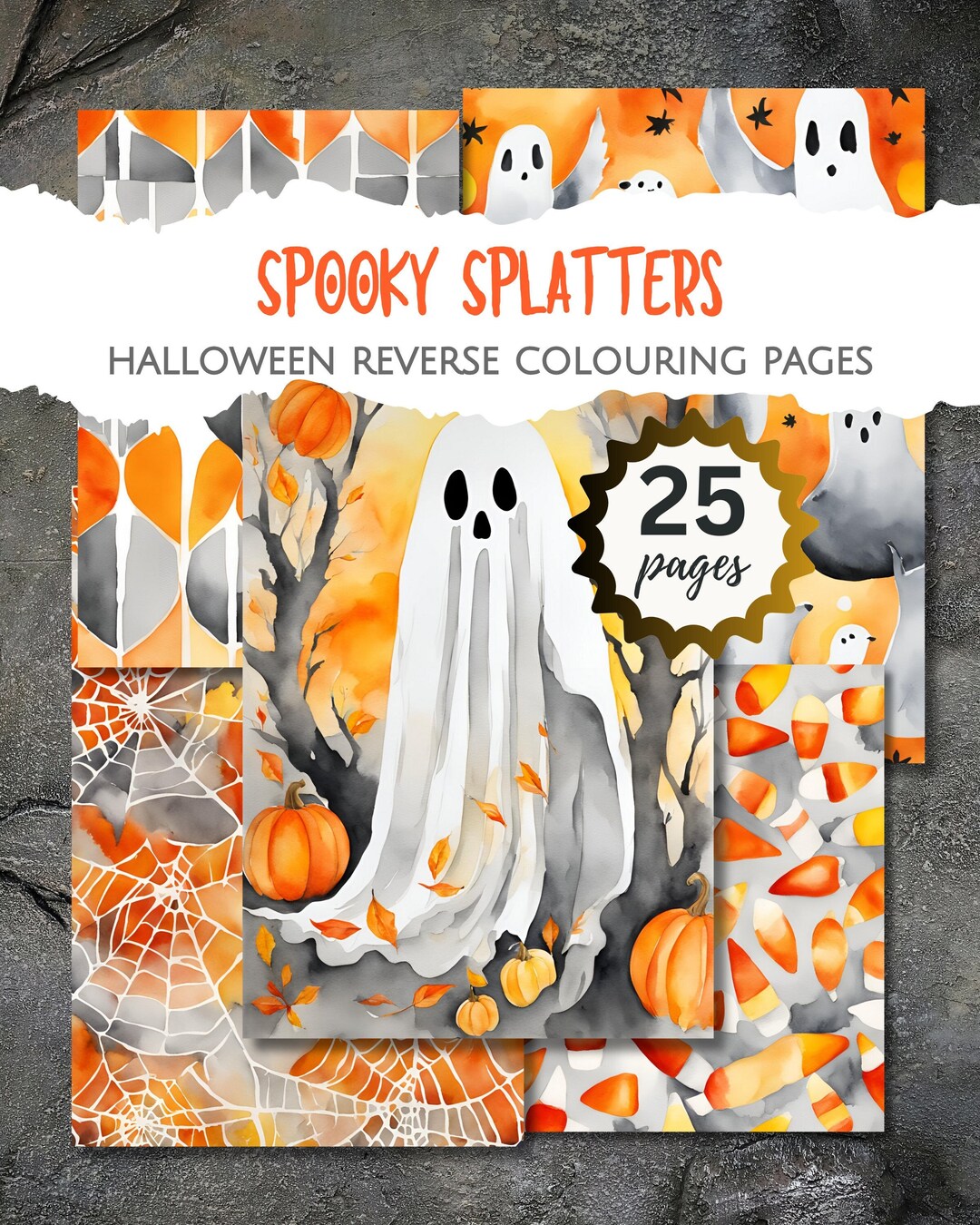 Halloween Themed Reverse Coloring Pages Digital Download Watercolor ...
