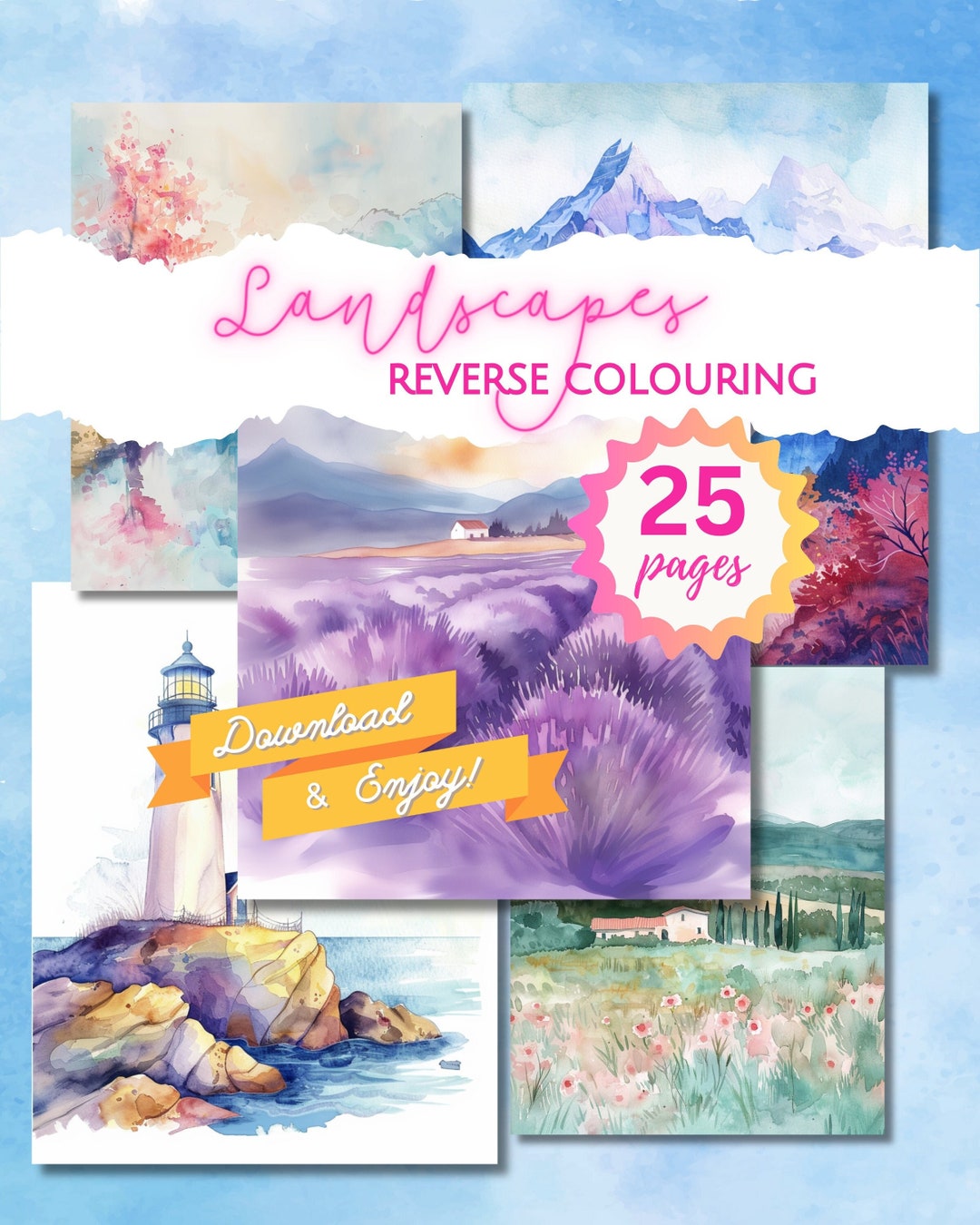 Reverse Colouring Book Instant Download Landscapes 25 Backwards ...