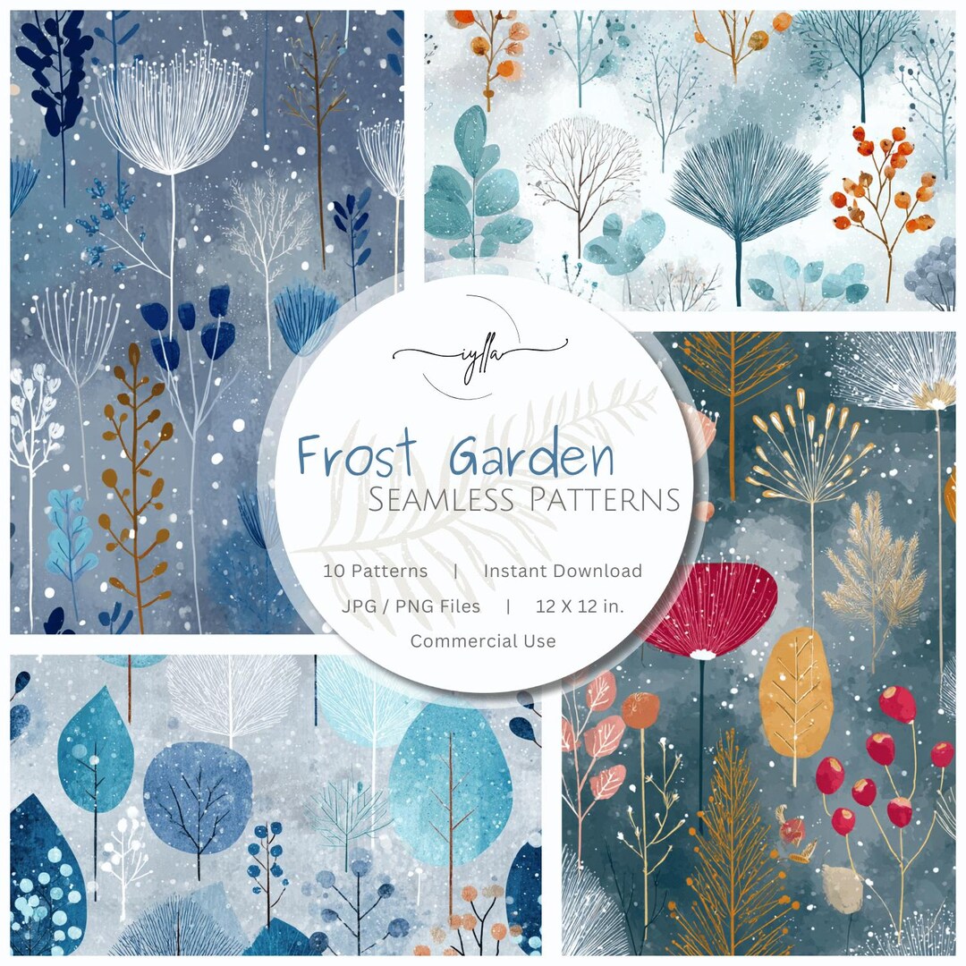 Winter Seamless Pattern: Frost Garden, Abstract Floral Digital Papers ...