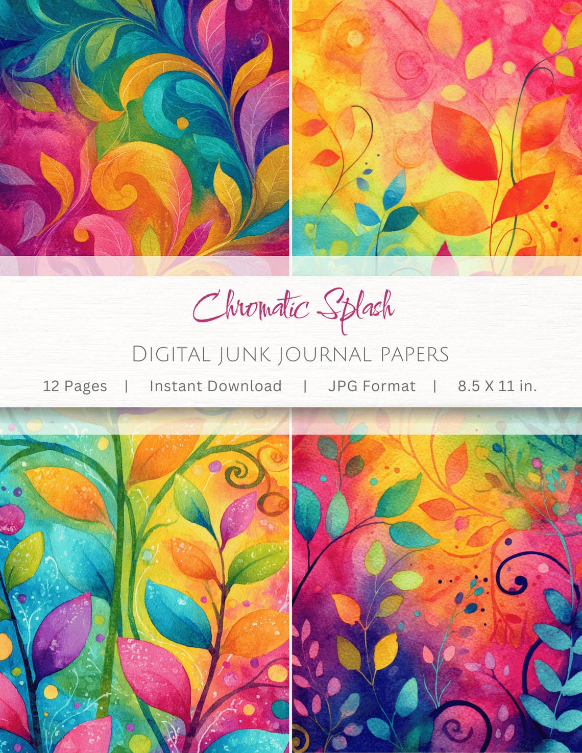 Vibrant Abstract Junk Journal Pages: Chromatic Splash, Printable ...