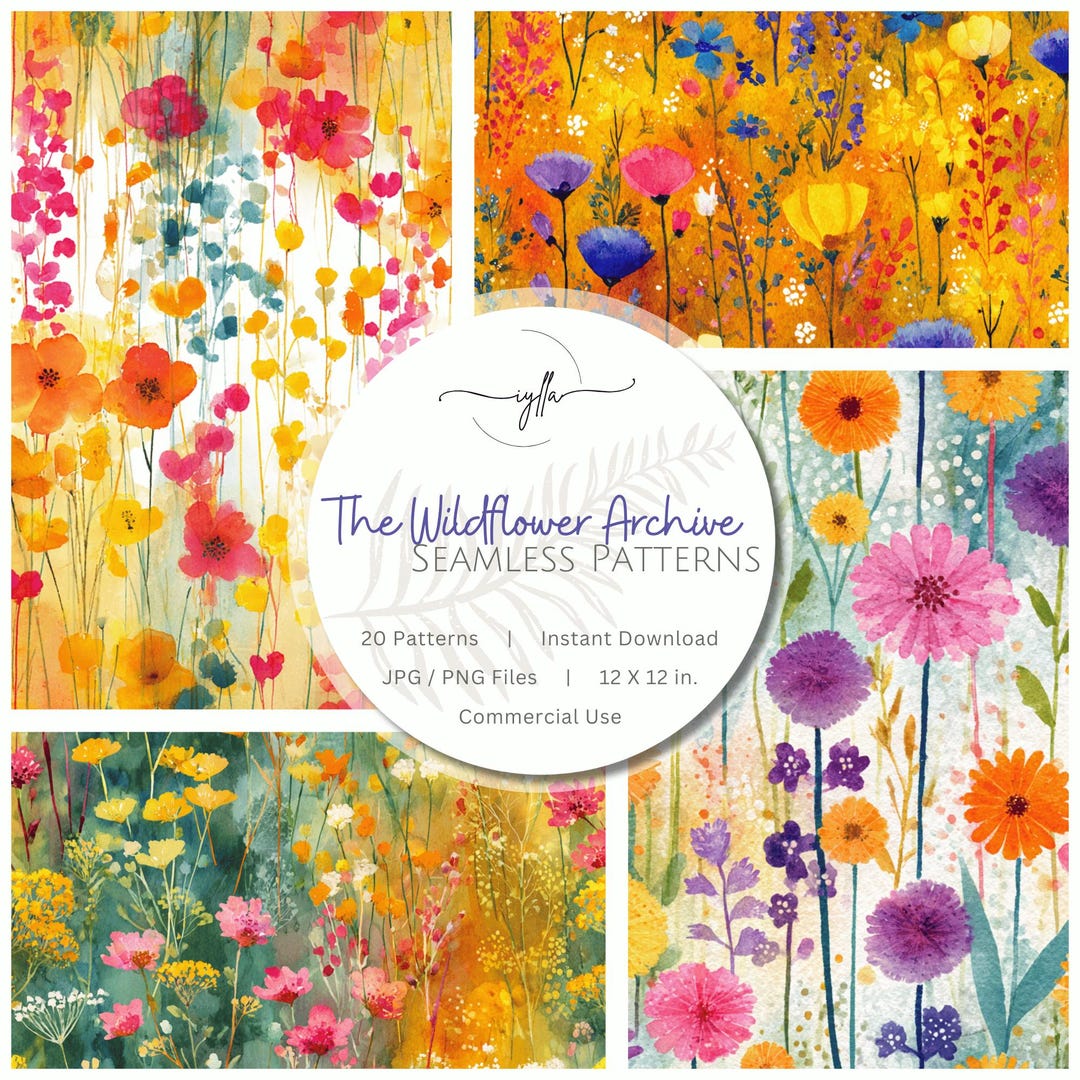 Botanical Seamless Pattern Set: the Wildflower Archive, Digital Papers ...