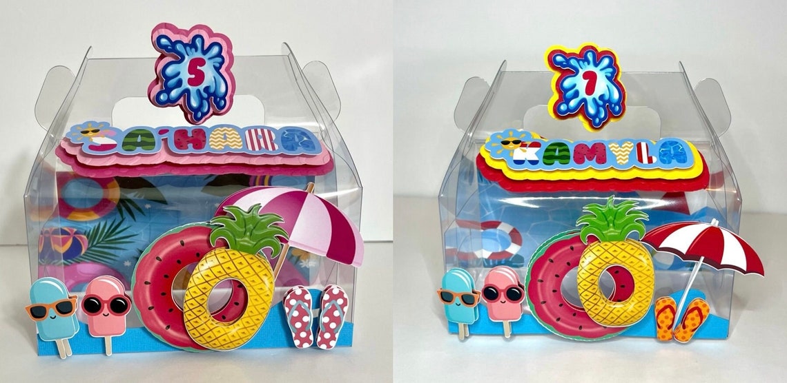 Pink or Primary Colors Pool Party Goodie Box/ Summer Party Favors ...
