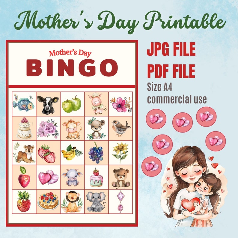 Printable Mother's Day Bingo, 25 Cards for Kids, Mother's Day Party ...