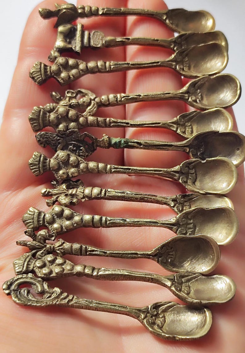Vintage Antique Brass Spoons Mini Set of 12 Marked Italy. - Etsy