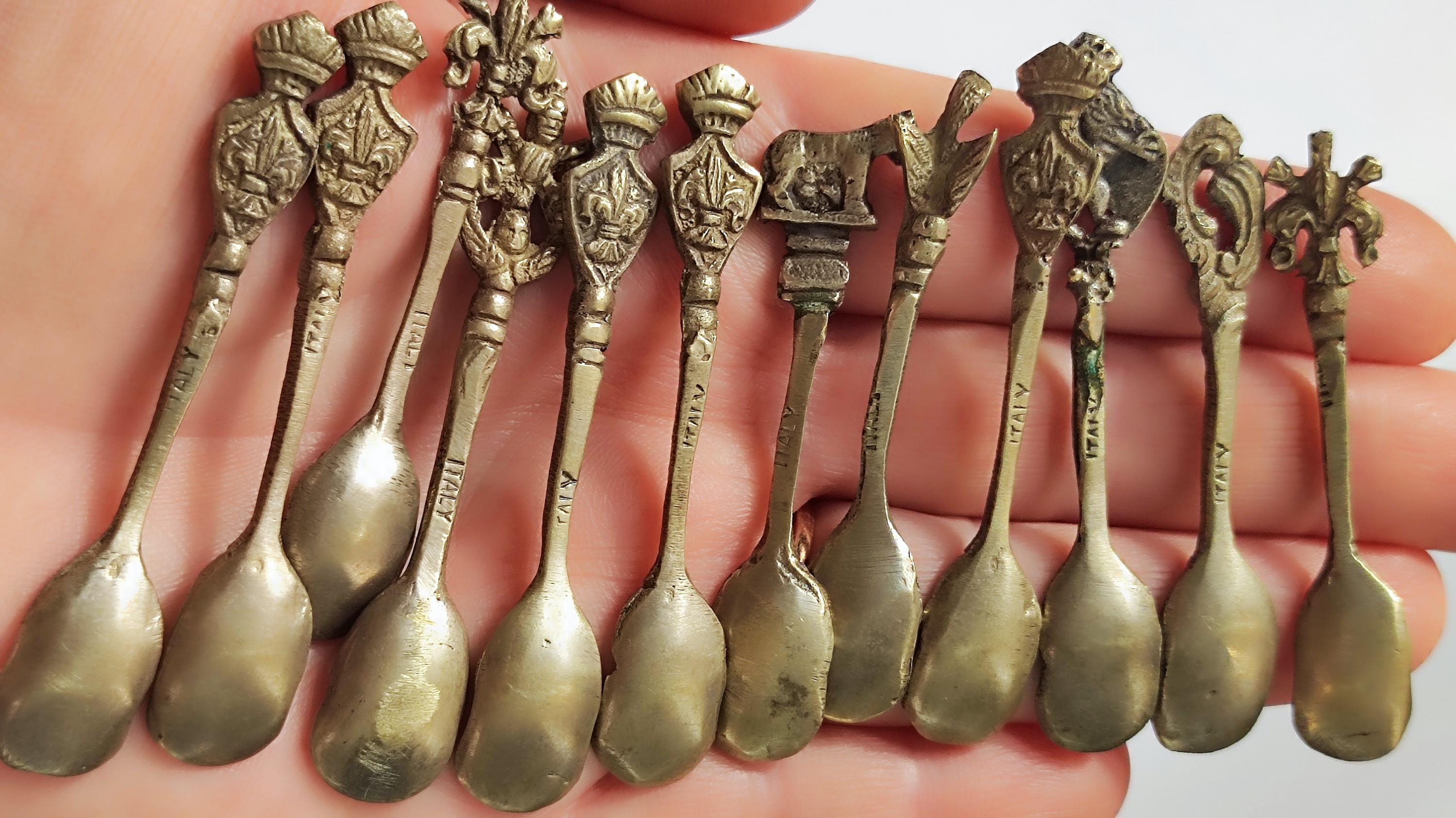 Vintage Antique Brass Spoons Mini Set of 12 Marked Italy. - Etsy