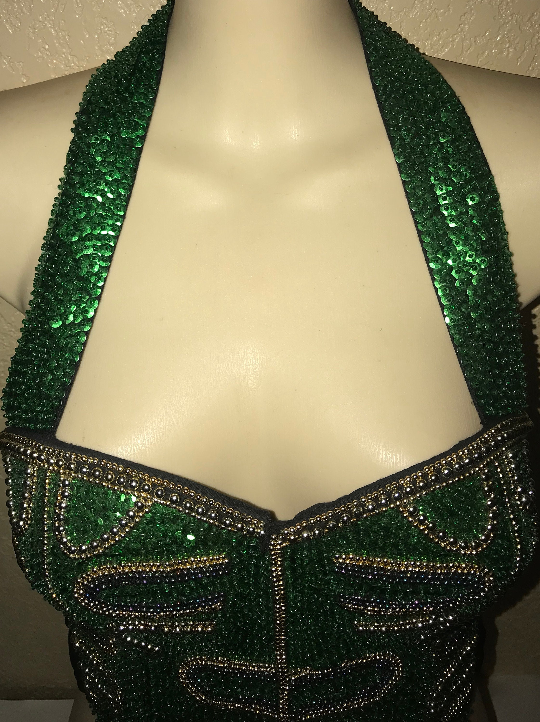Vintage Sequin Green and Gold Sequin Beaded Bustier Corset Top by Bali ...