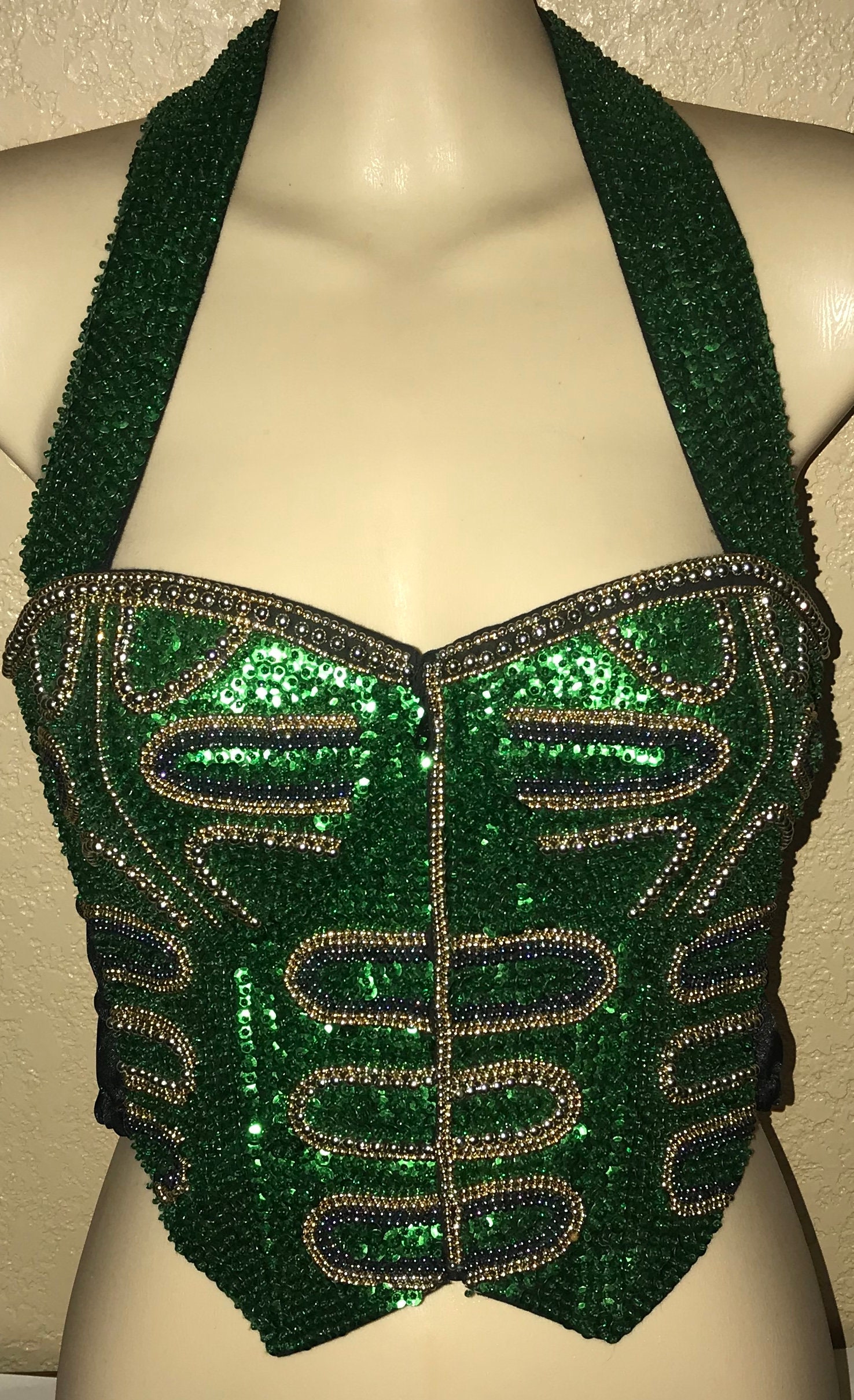 Vintage Sequin Green and Gold Sequin Beaded Bustier Corset Top by Bali ...