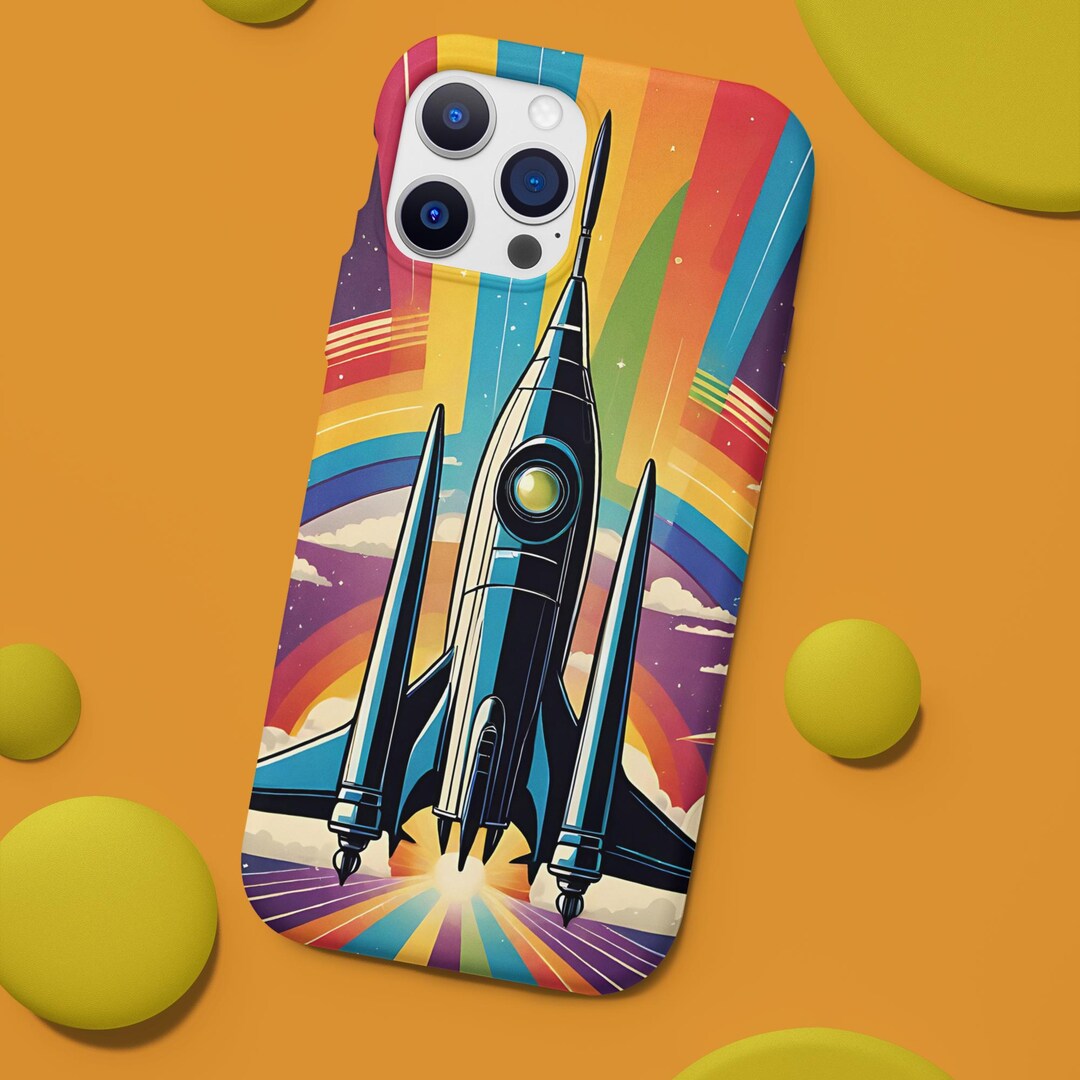 Unique Retro Style Rainbow Space Rocketship UFO Phone Case ...