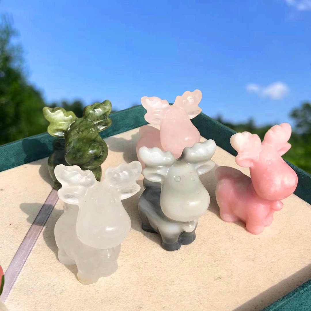 2" Crystal Christmas Reindeer Figurines | Hand-carved Gemstone Animals ...