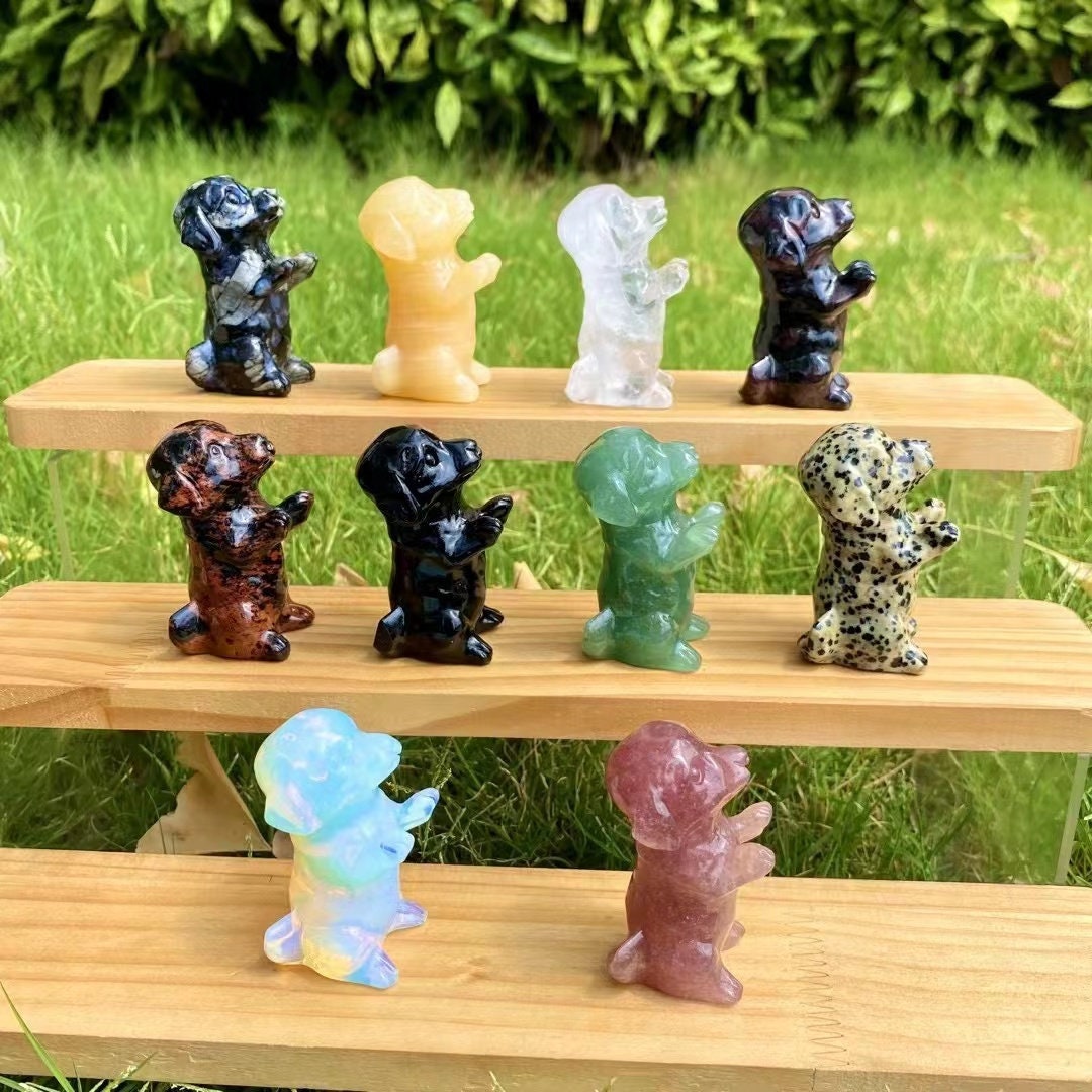 Hand-carved Crystal Dog Figurine: Gemstone Puppy Statue, Healing Decor ...