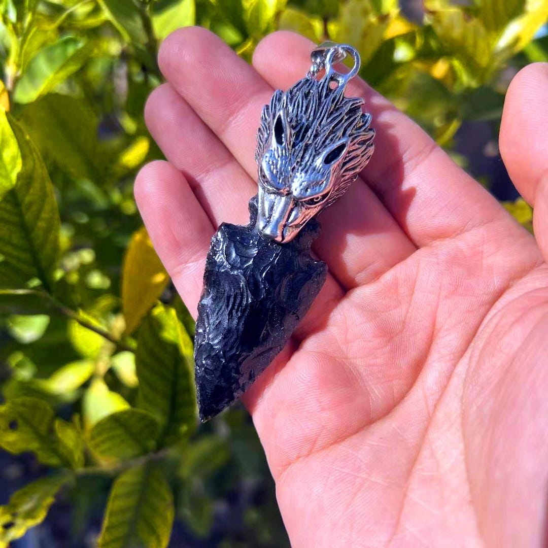 3”handcrafted Obsidian Wolf Tooth Unique Black Obsidian Blade Pendant ...