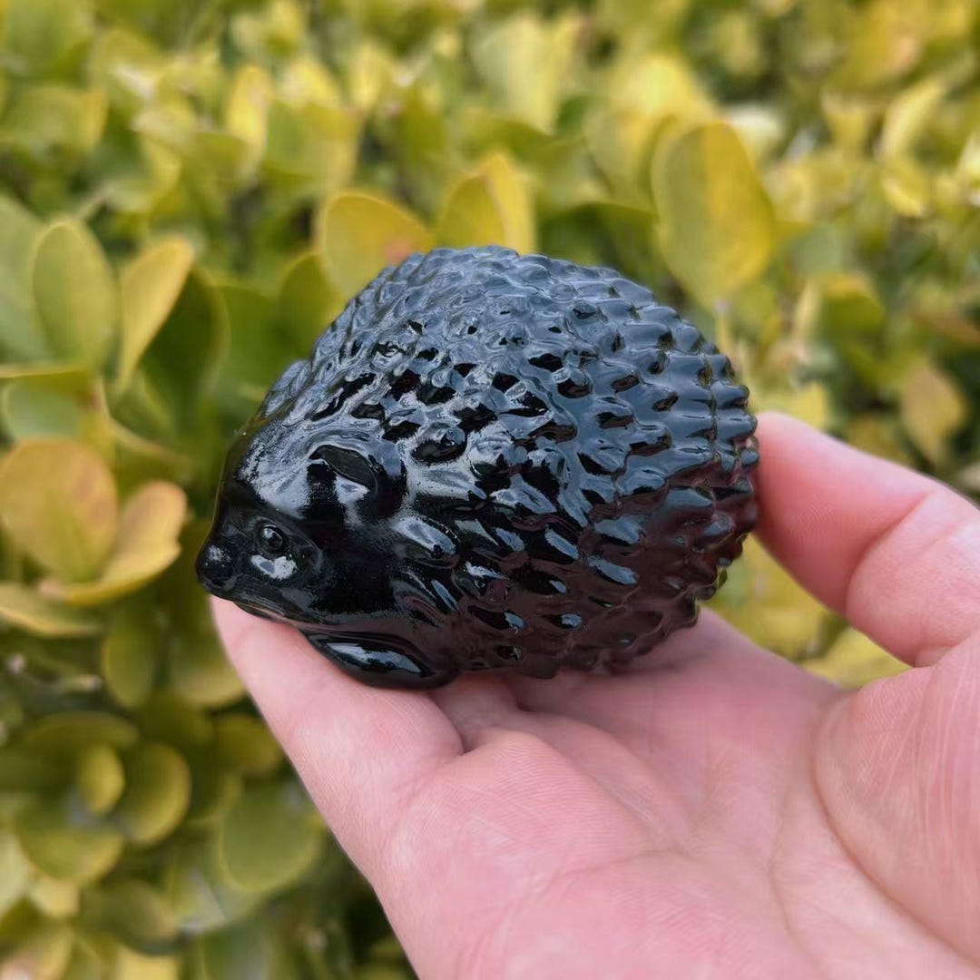 Hand-carved Black Obsidian Hedgehog Figurine | Natural Crystal Animal ...
