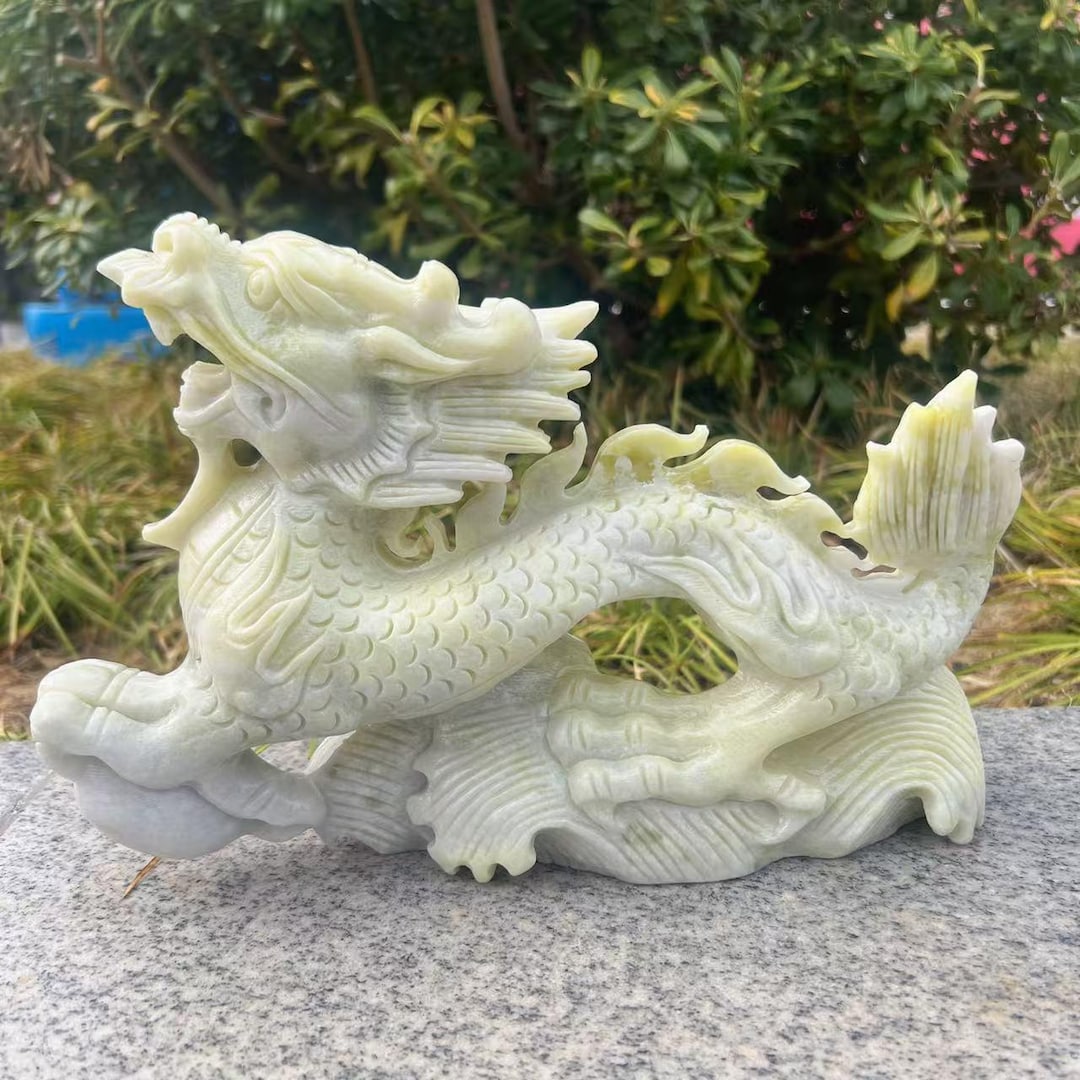 Hand-carved Green Jade Dragon Statue - Feng Shui Decor (12 Inch) - Etsy ...