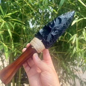 10”handcrafted Obsidian Knife | Unique Black Obsidian Blade With Wooden ...