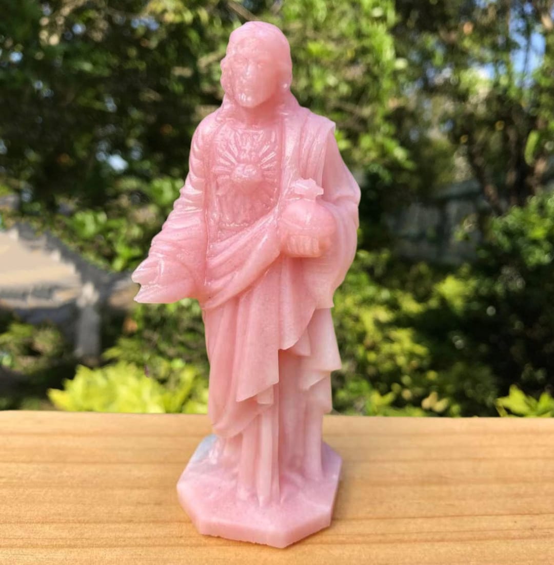 Pink Opal Sacred Heart Jesus Figurine: Hand-carved Christian Statue - Etsy