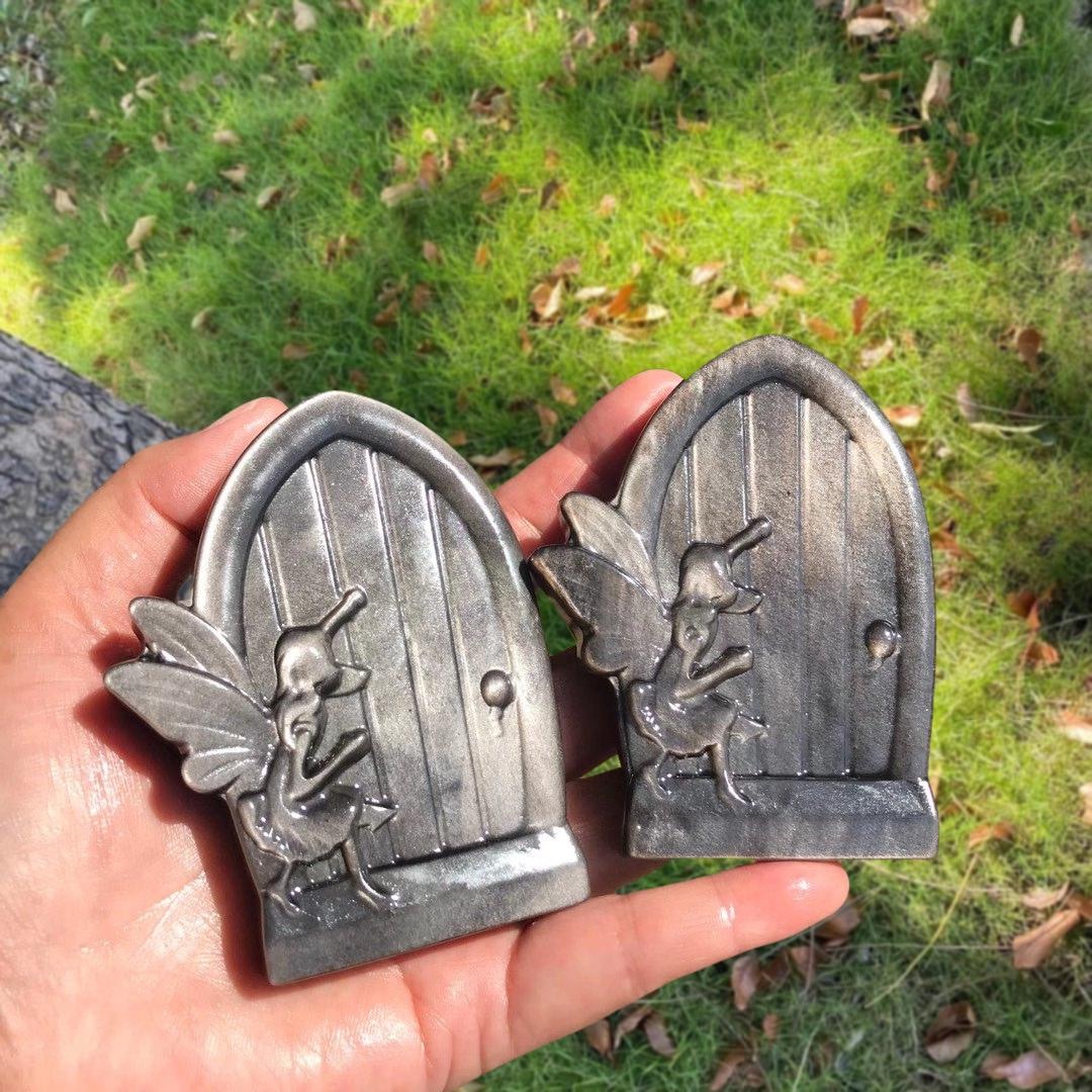 Silver Obsidian Fairy Door Wall Decor | Hand-carved Stone Fairy Door ...
