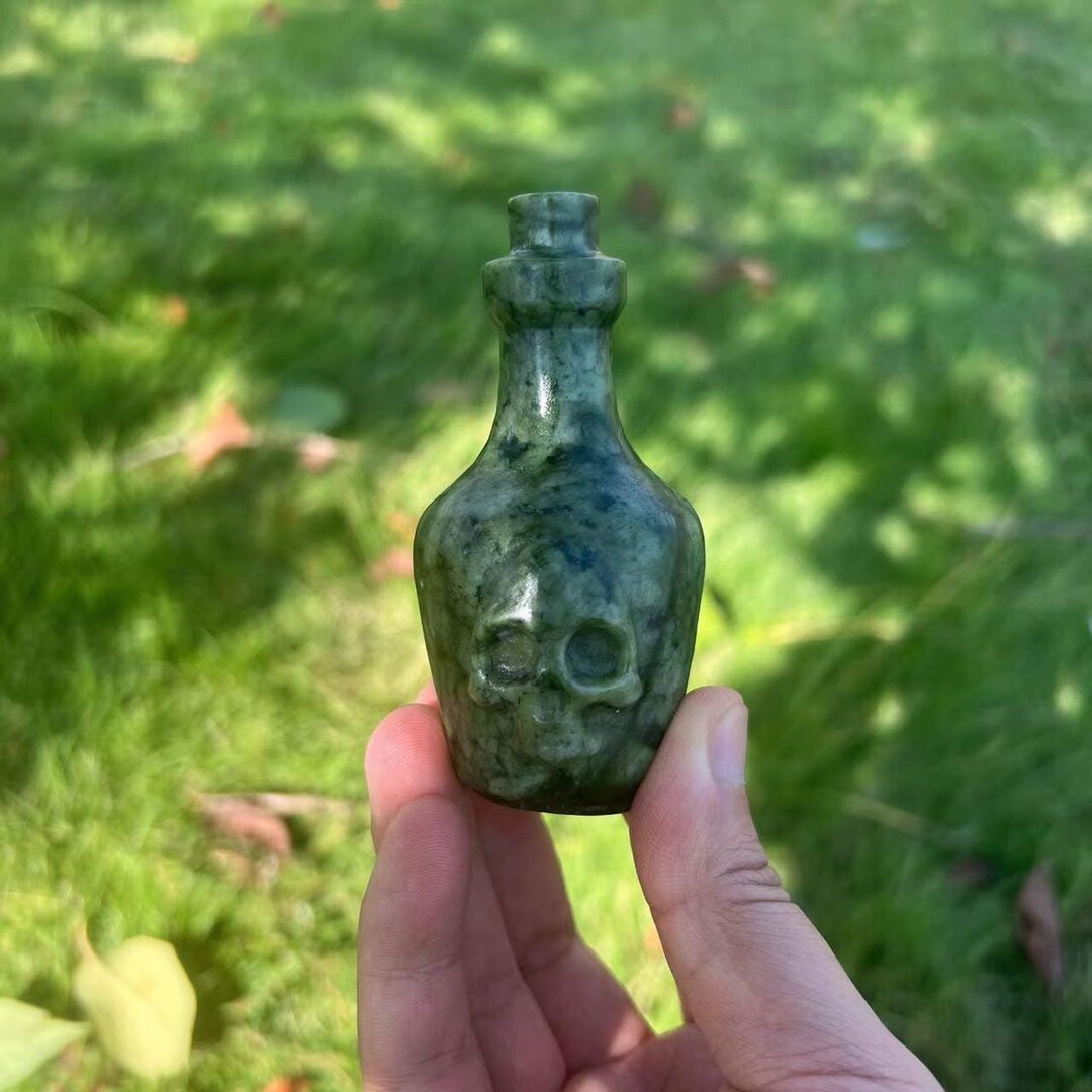 3.4” Jade Skull Potion Bottle Figurine | Hand-carved Crystal Bottle ...