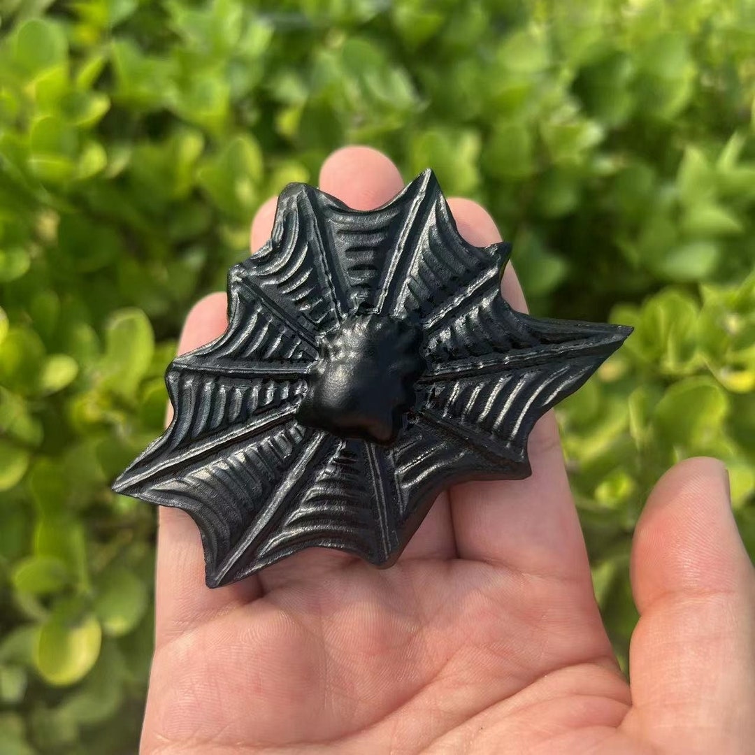 Hand-carved Black Obsidian Spider Web Ornament | Gothic Home Decor ...