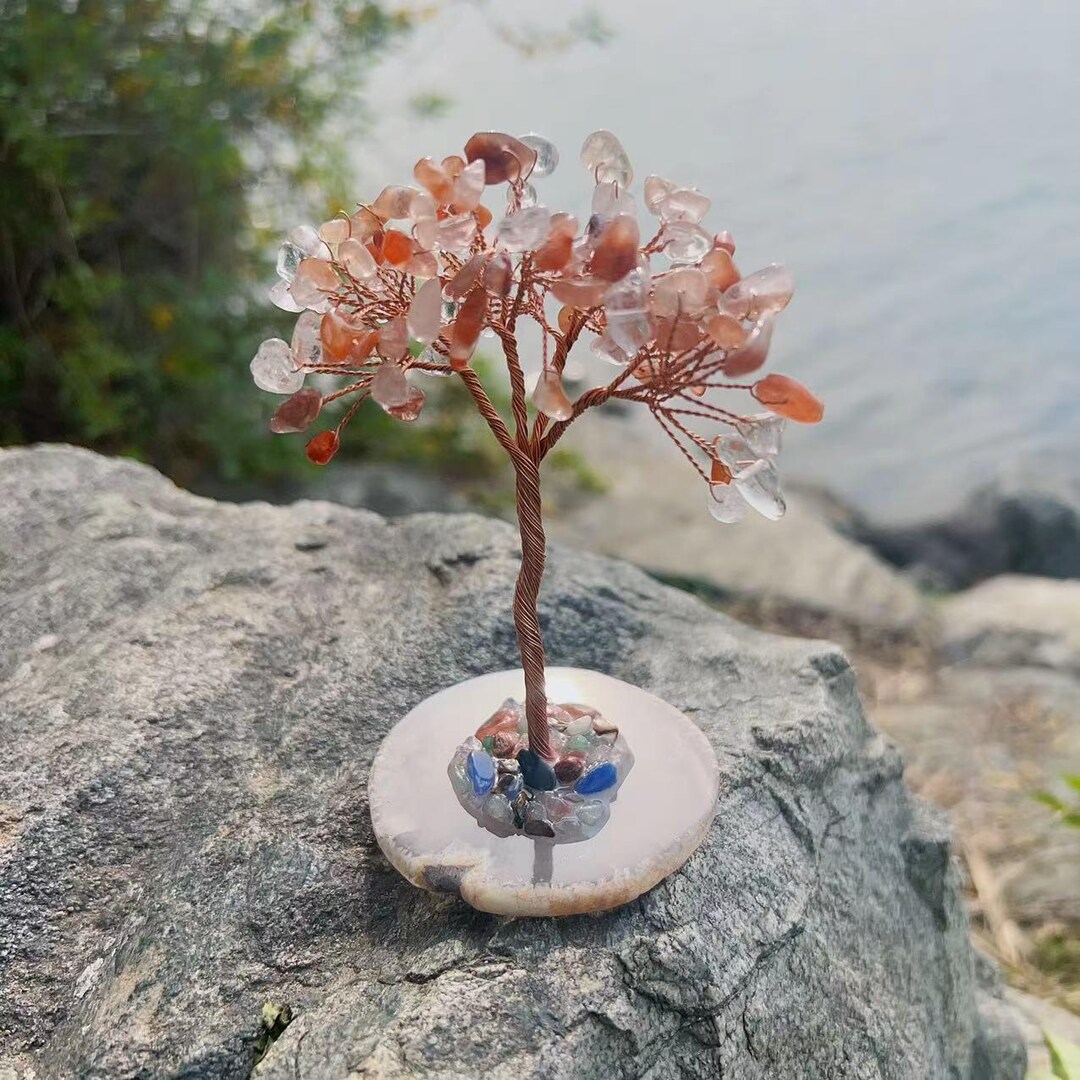 Red Gum Flower Quartz Crystal Tree of Life With Copper Wire Branches ...
