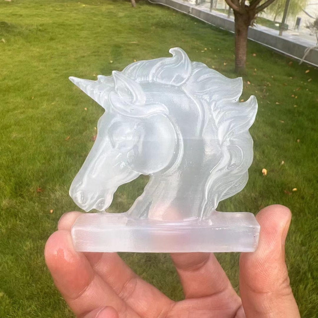 Hand-carved Selenite Unicorn: Crystal Healing Statue - Etsy