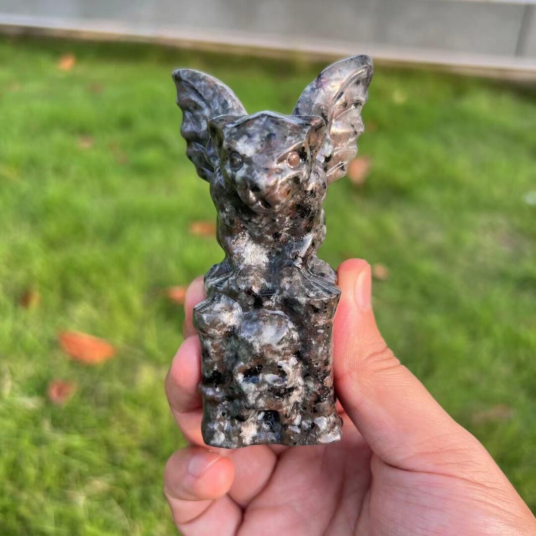 4” Hand-carved Yooperlite Obsidian Gargoyle Statue | Winged Guardian ...