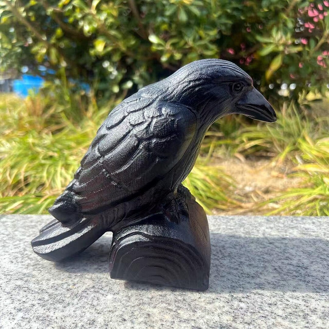 Hand-carved Obsidian Raven Figurine: Gothic Altar Decor, Spiritual Gift ...