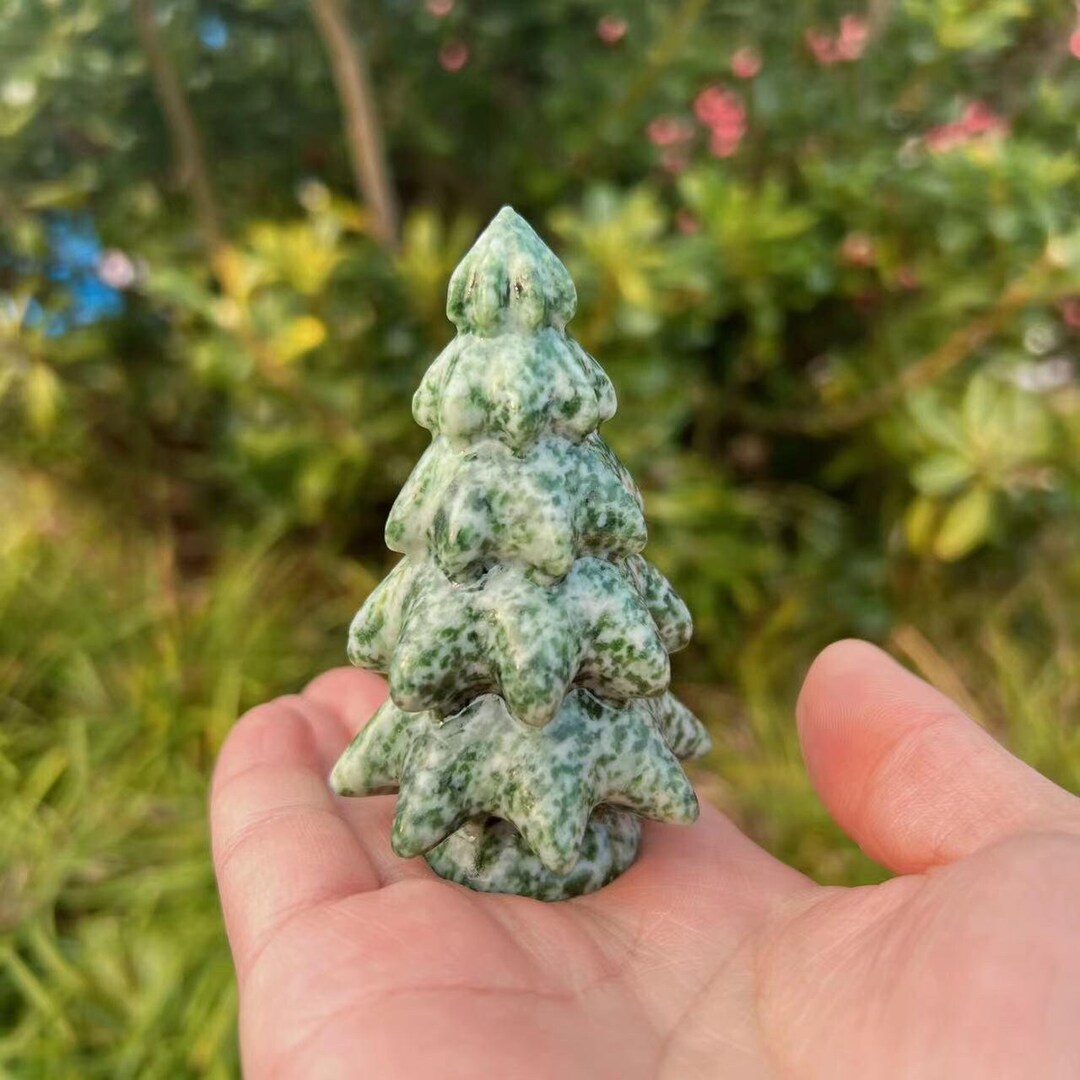 3.2“ Hand-carved Green Gemstone Christmas Tree Figurine | Crystal Pine ...