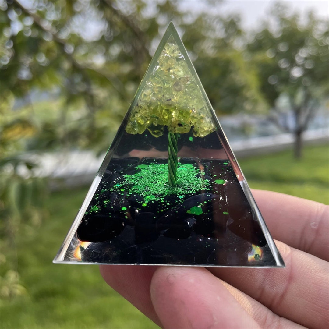 Tree of Life Olivine,obsidian Soil , Orgonite Pyramid Healing Reiki ...