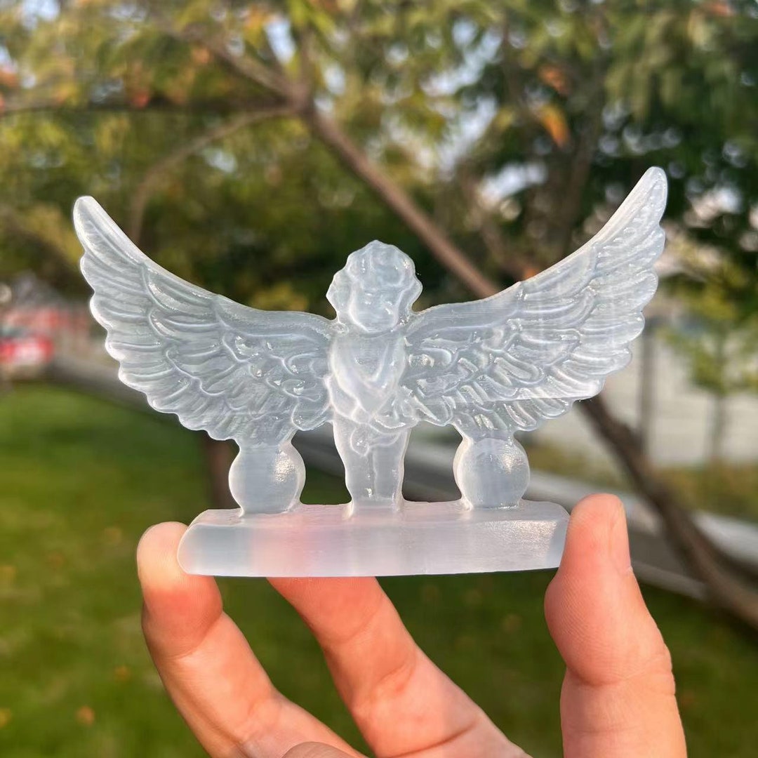 Hand-carved Selenite Angel Statue: Healing Crystal Home Decor - Etsy