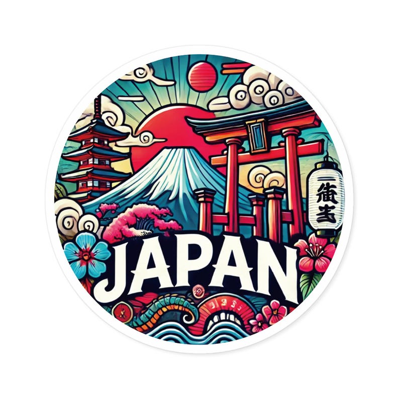 Japan Travel Sticker Mount Fuji Torii & Pagoda Art for Car, Tablet ...