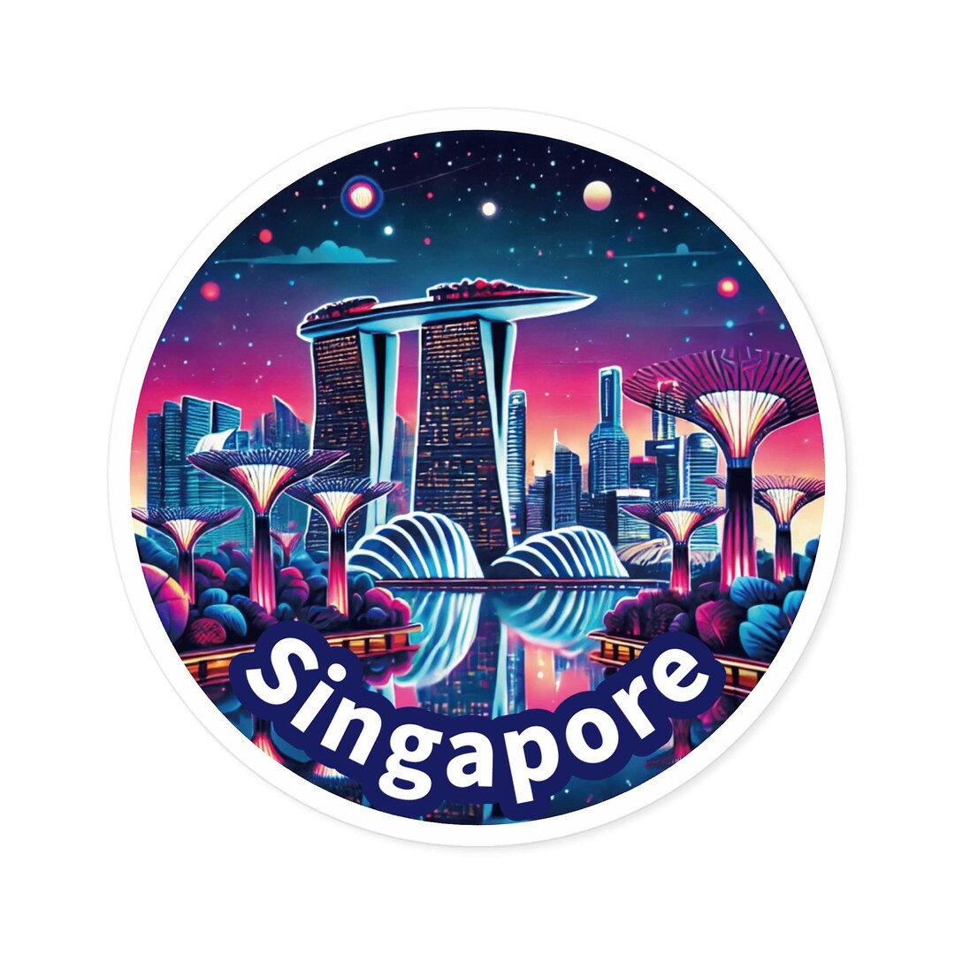 Singapore Travel Sticker - Marina Bay Sands Nightscape Curved Singapore ...