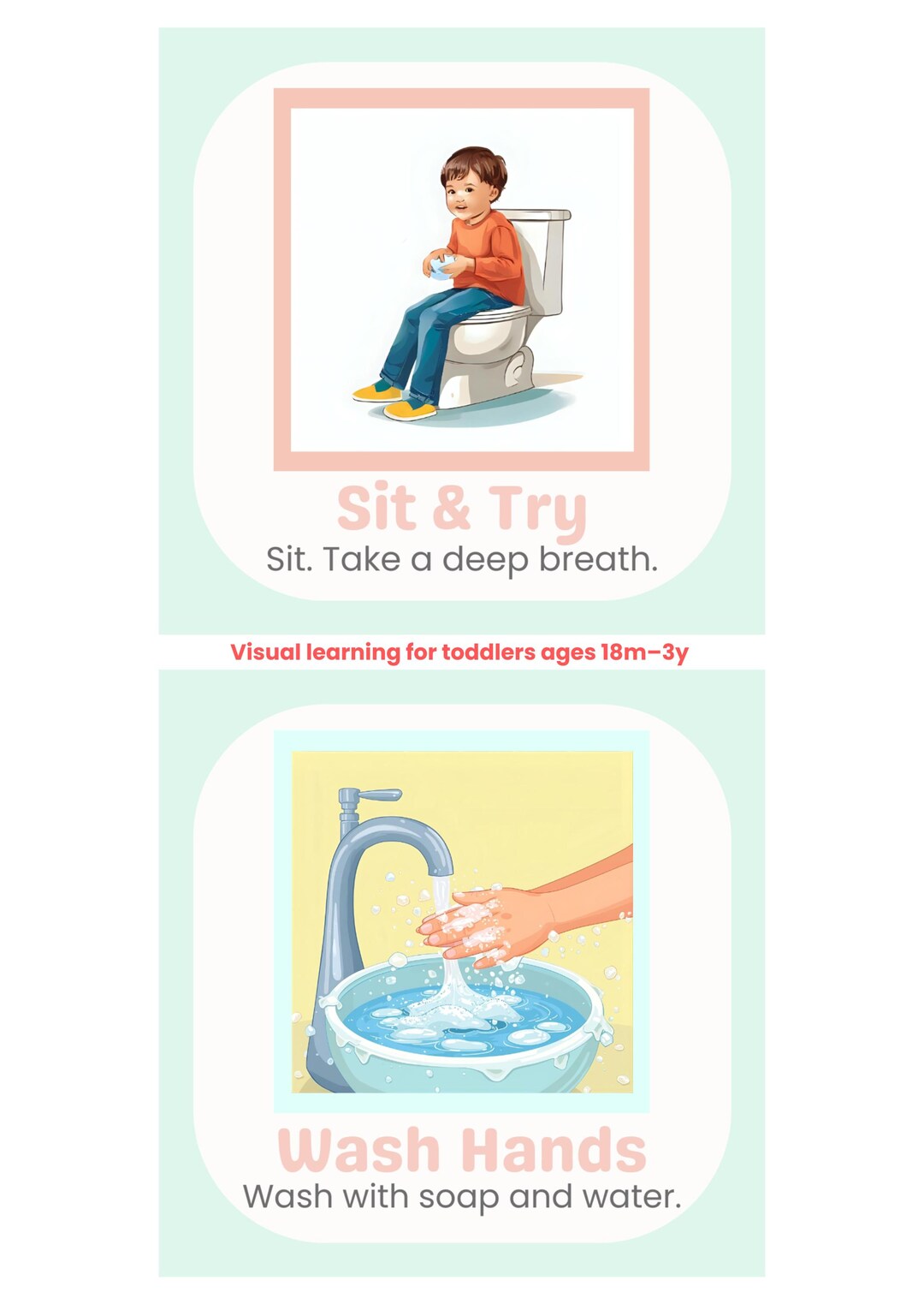 Montessori Potty Training Chart & Cue Cards • Visual Toddler Routine ...