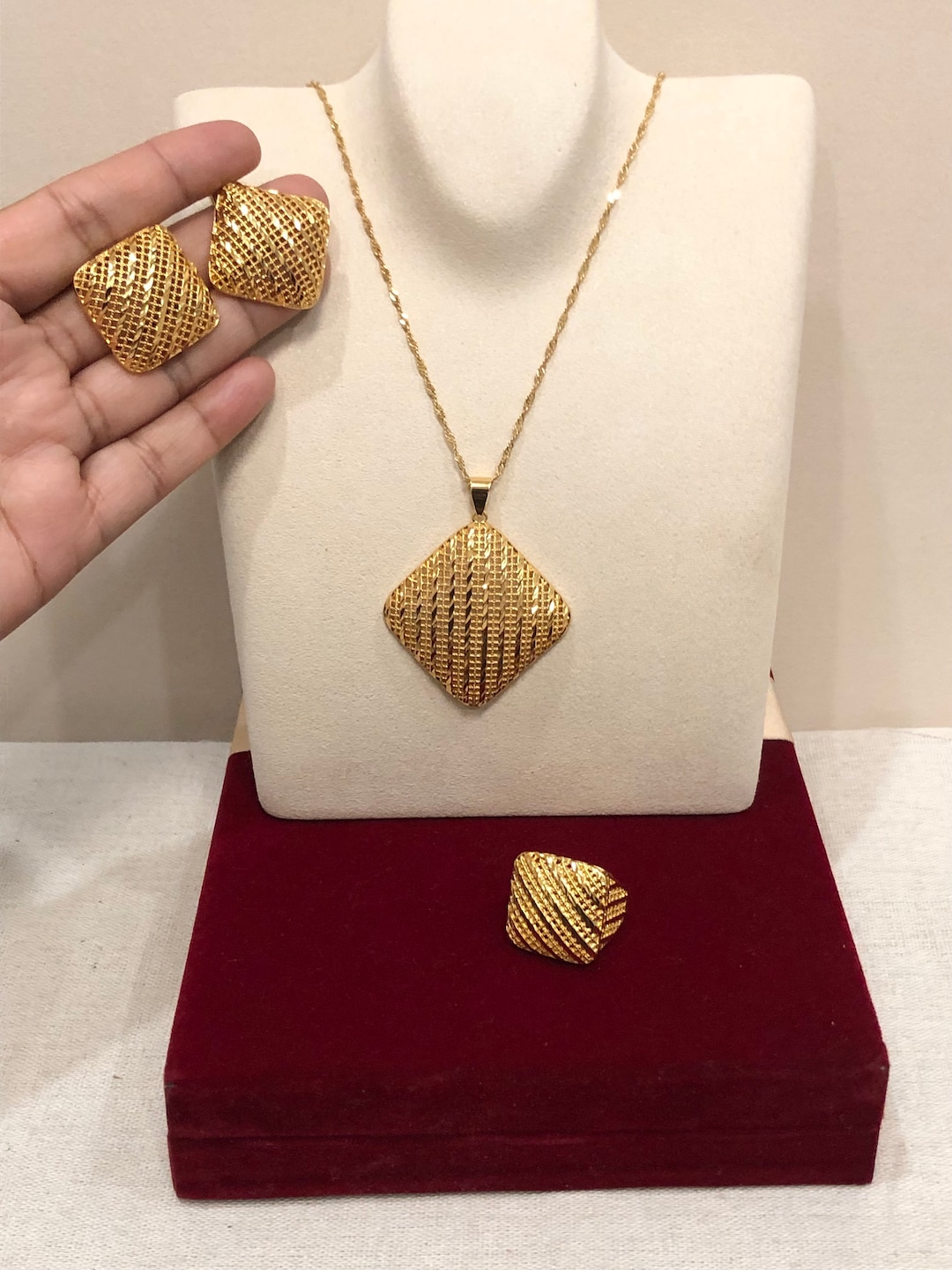 Gold Jewelry Set, 24 K Gold Jewelry Plated Jewelry Set, Wedding Jewelry ...