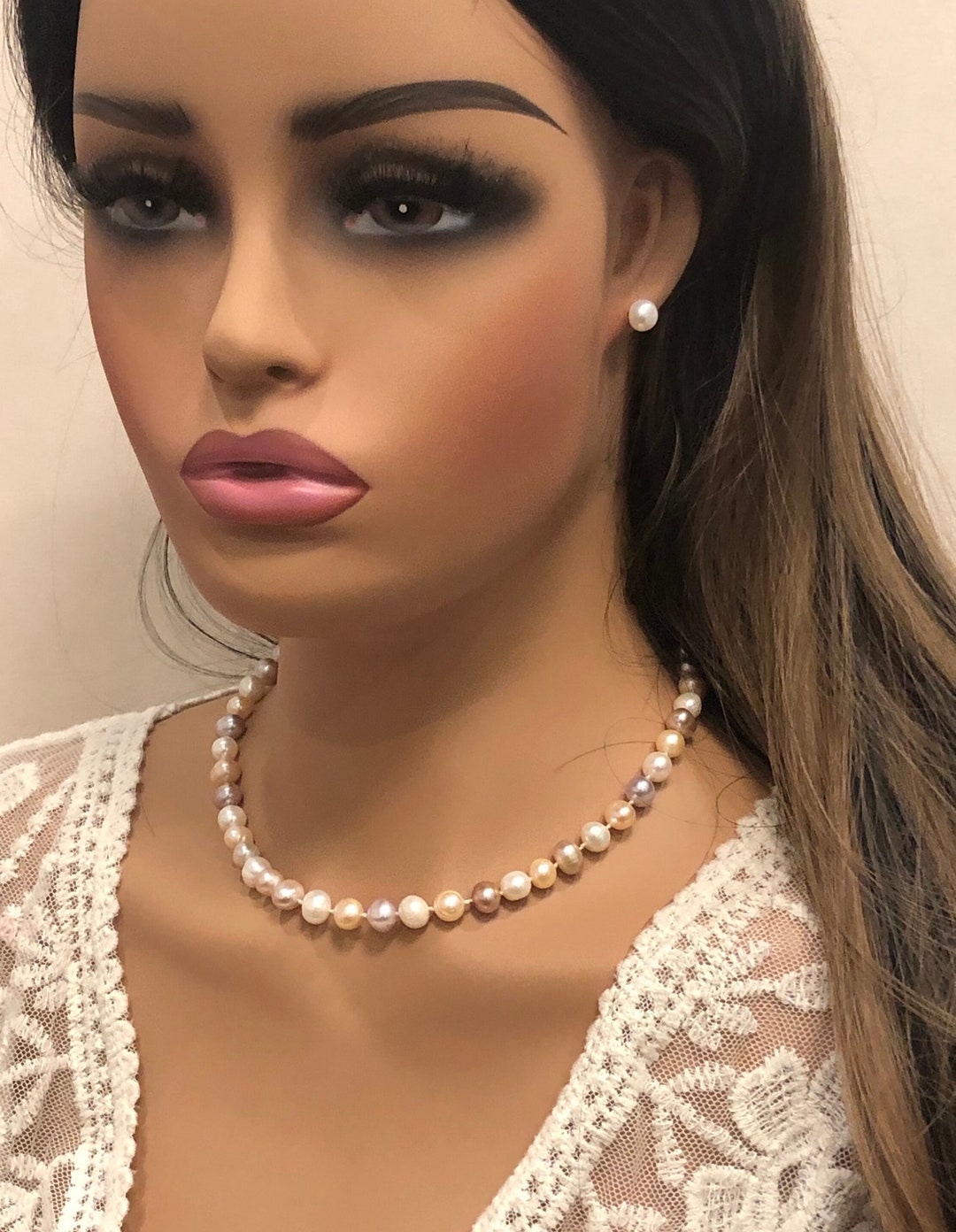 White Pearl Set, Multi Color Freshwater Pearl Set, Pearl Necklace Set ...