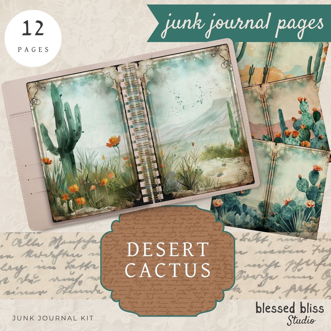 Desert Cactus JUNK JOURNAL PAGES Digital Paper, Green Journal ...