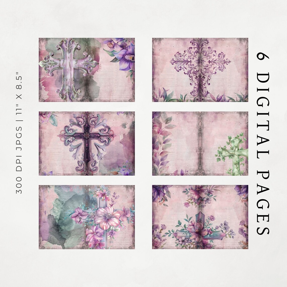 Purple Cross JUNK JOURNAL PAGES Digital Paper, Christian, Scripture ...