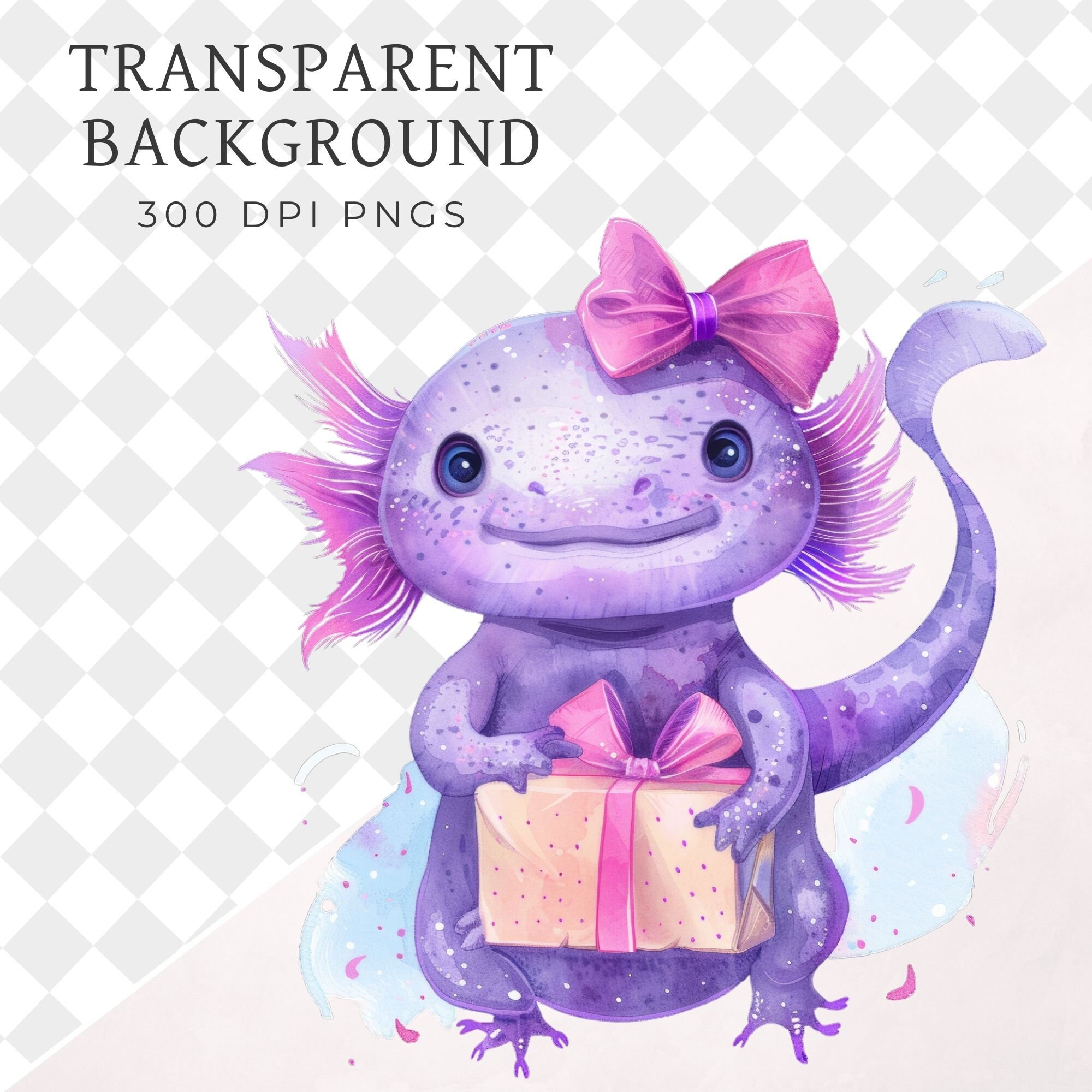 Purple Axolotl Clipart SINGLE TRANSPARENT PNG, Commercial Use, Digital ...