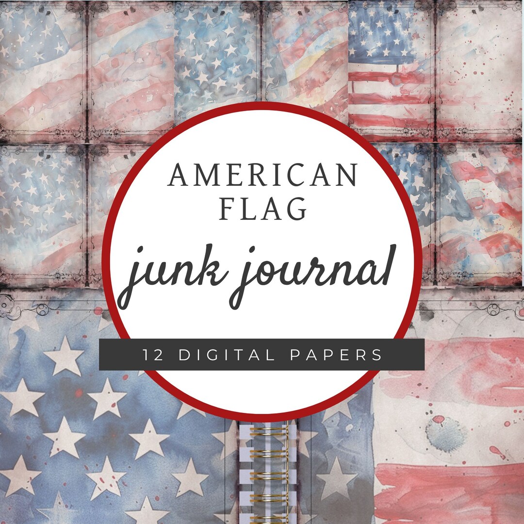 American Flag Patriotic JUNK JOURNAL PAGES Digital Paper, Red Blue ...