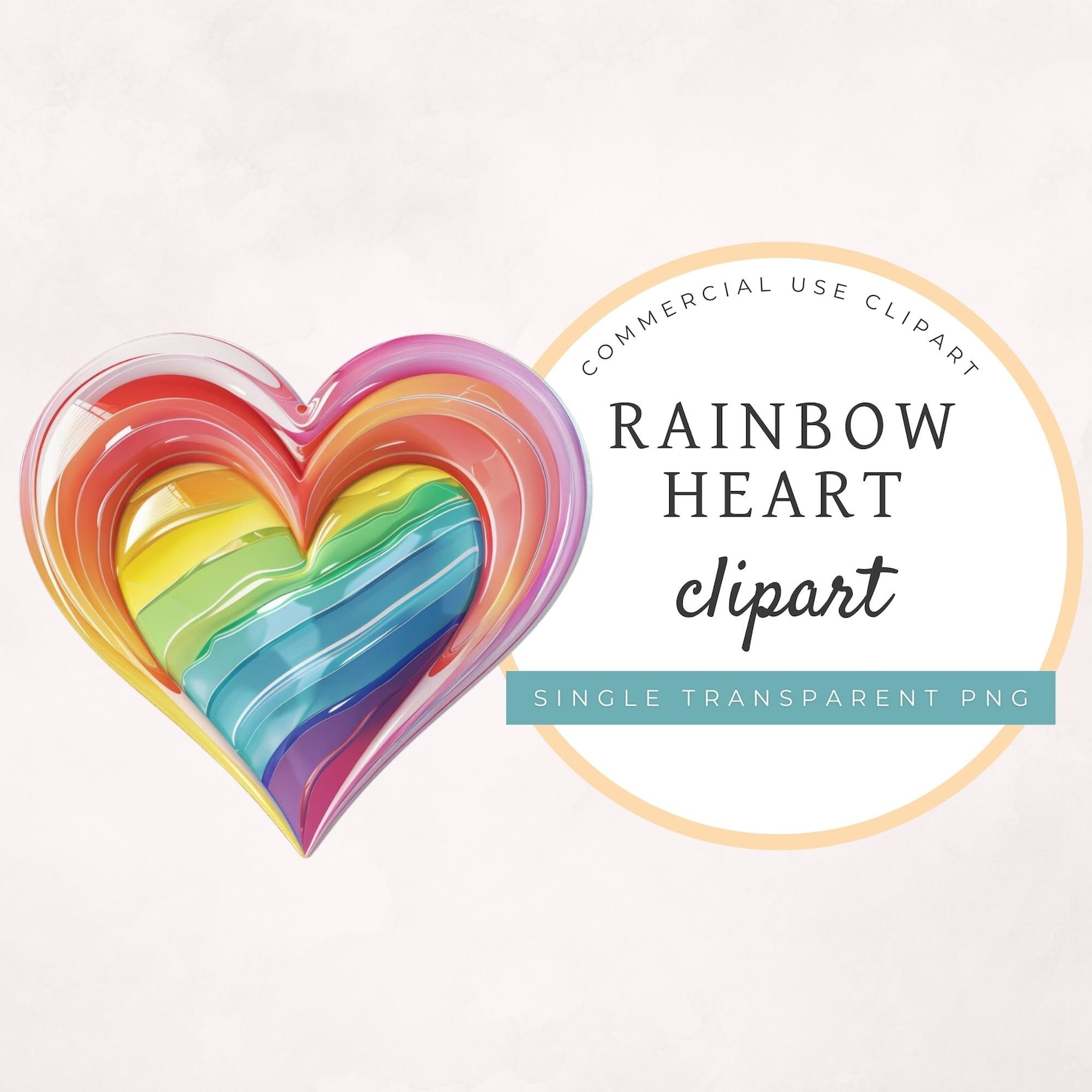 Rainbow Heart Clipart SINGLE TRANSPARENT PNG, Commercial Use, Digital ...