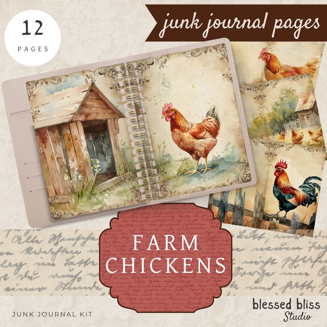 Chicken JUNK JOURNAL PAGES Digital Paper, Farm Animal Journal ...
