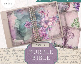 Purple Bible JUNK JOURNAL PAGES Digital Paper, Christian, Scripture ...