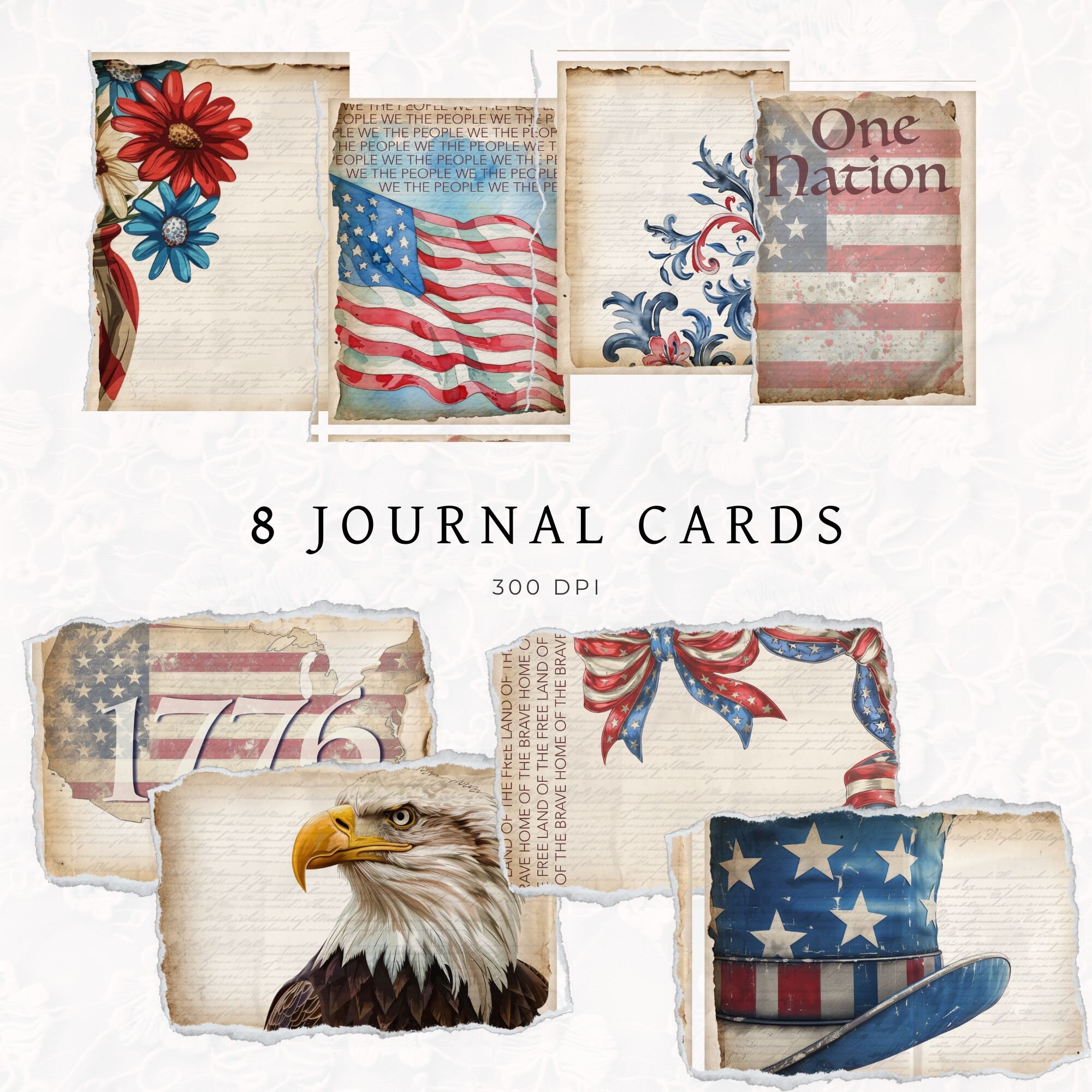 American Flag Patriotic JUNK JOURNAL CARDS Digital Paper, Red Blue ...