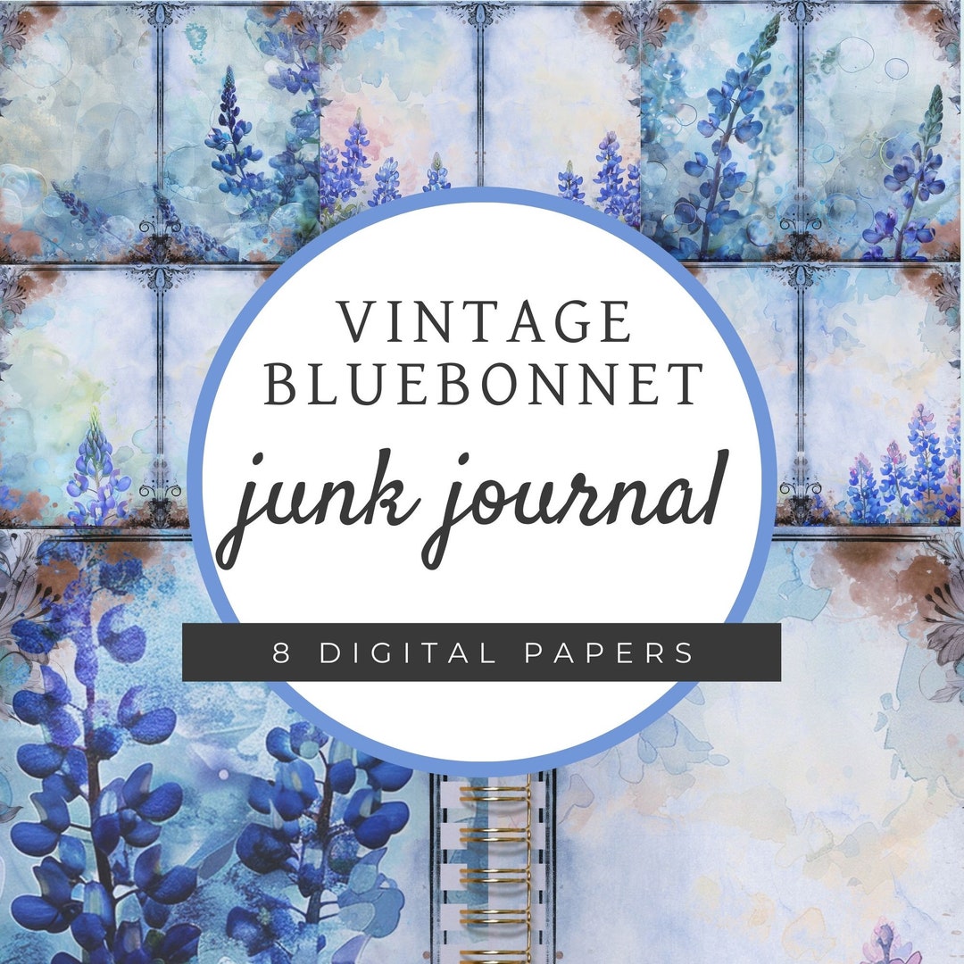 Vintage Texas Bluebonnet JUNK JOURNAL PAGES Digital Paper Blue Journal ...