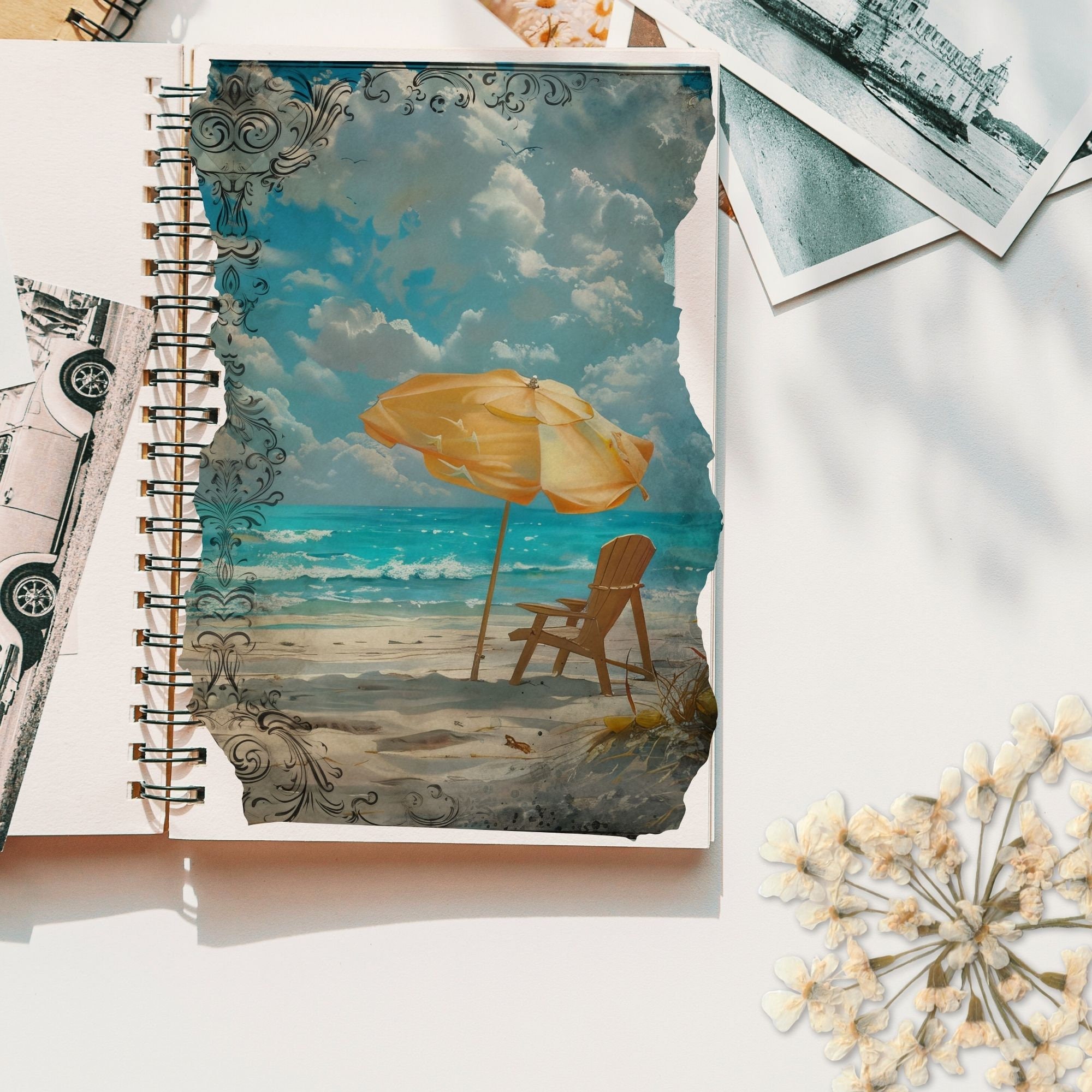 Coastal Beach JUNK JOURNAL PAGES Digital Paper, Shells, Sand, Ocean ...