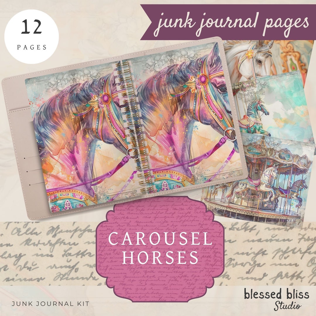 Carousel Horse JUNK JOURNAL PAGES Digital Paper, Carnival Journal ...