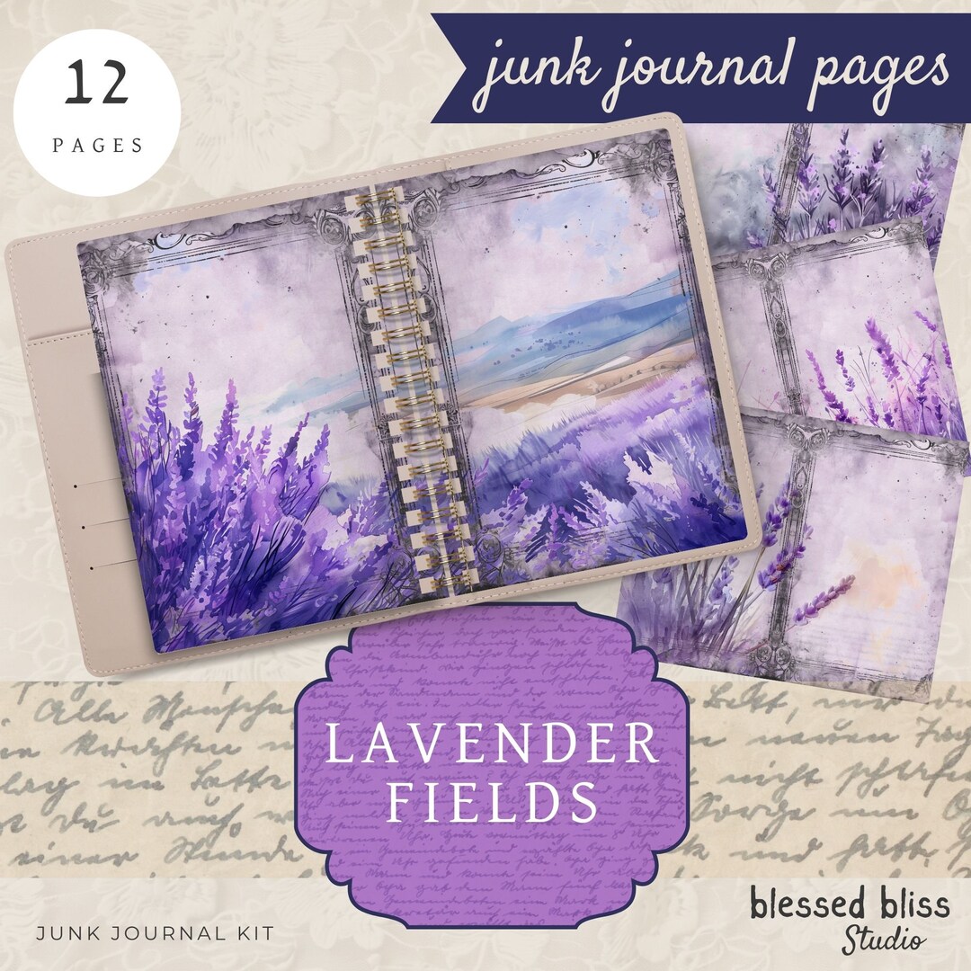 Lavender Fields JUNK JOURNAL PAGES Digital Paper, Purple Floral Journal ...